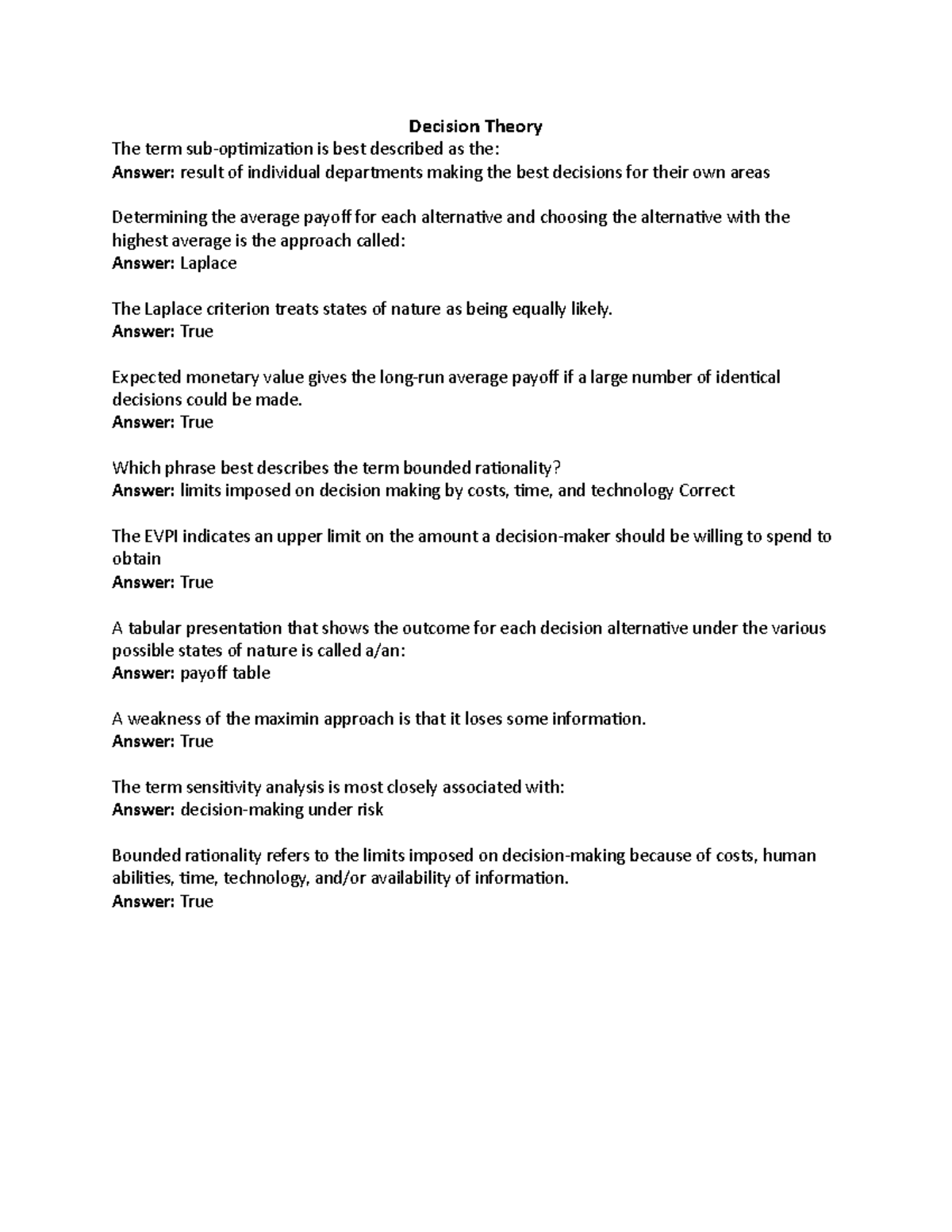 BA 380 Decision Theory assignment - The term sub-optimization is best ...