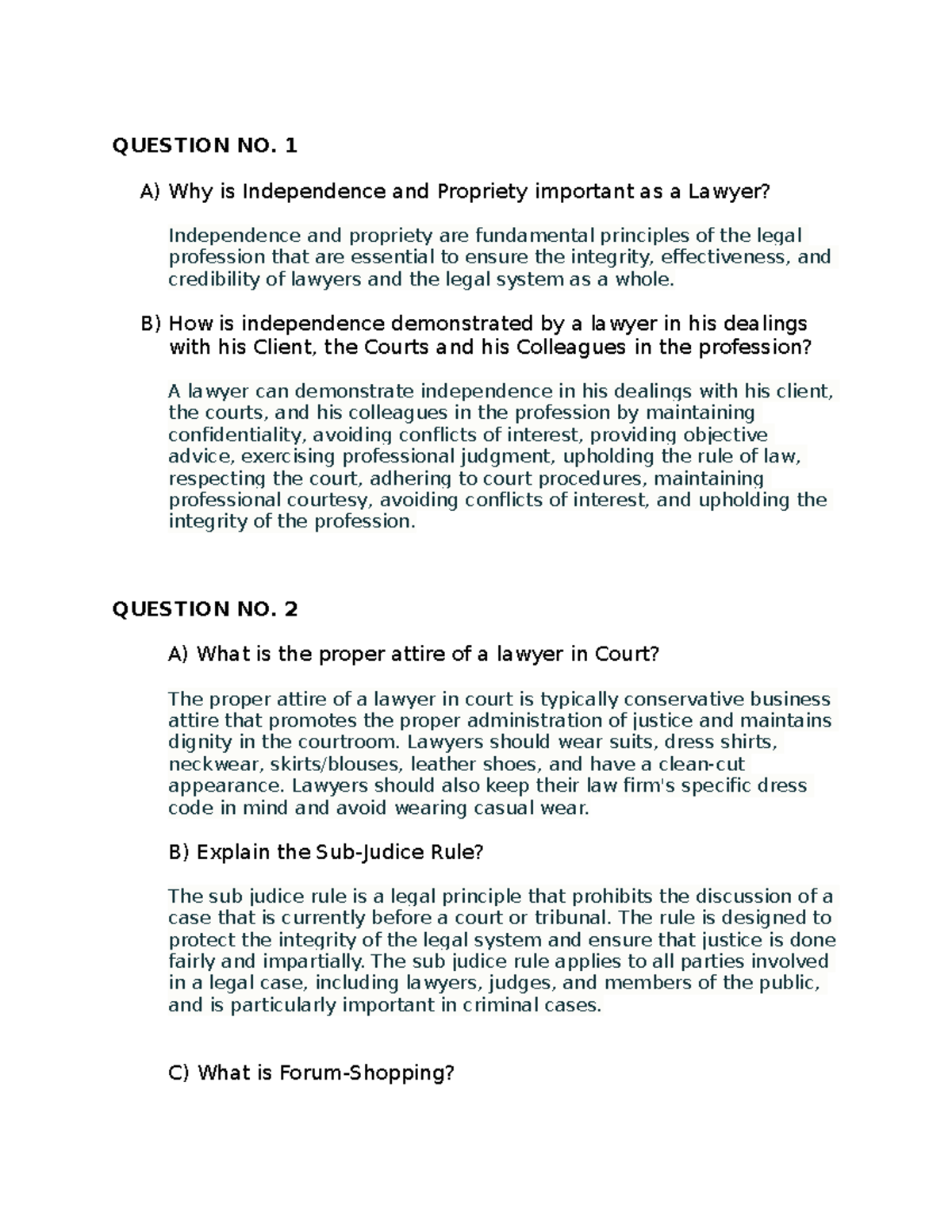 Legal Ethics - QUESTION NO. 1 A) Why is Independence and Propriety ...