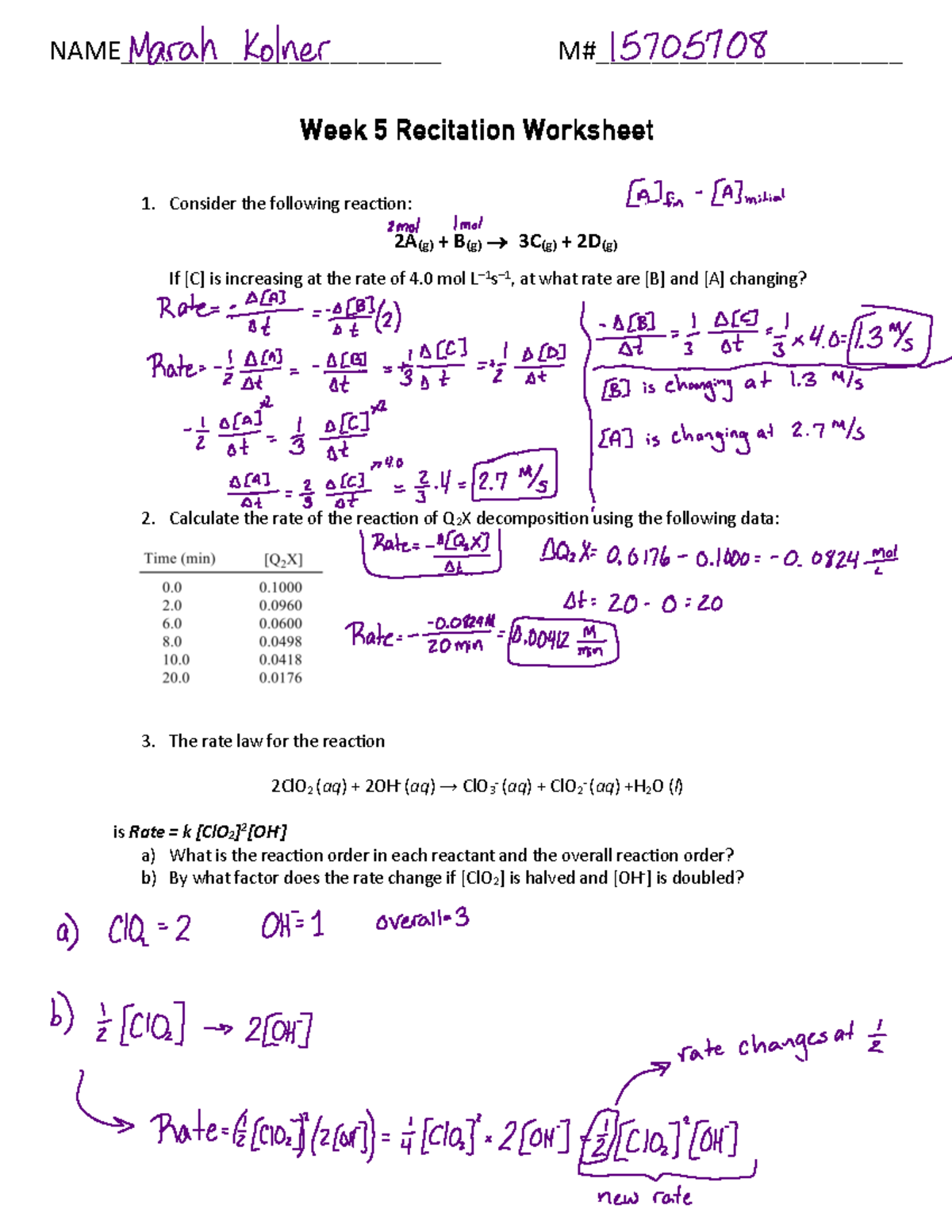Week 5 recitation - Week 5 Recitation Worksheet 1. Consider the ...