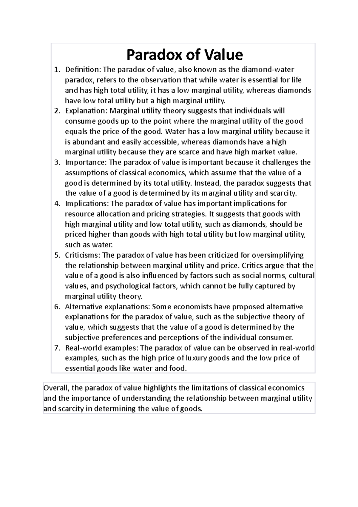 Paradox of Value - Paradox of Value Definition: The paradox of value ...