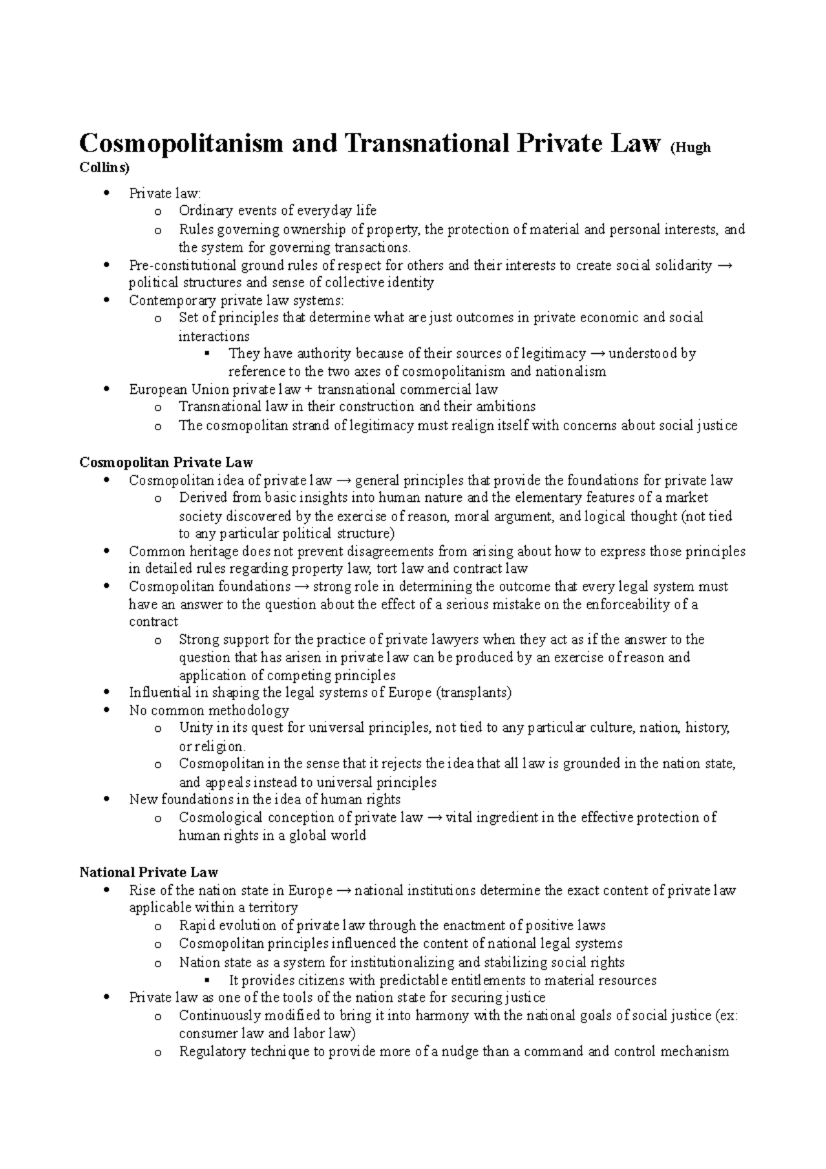 Cosmopolitanism and Transnational Private Law - Pre-constitutional ground rules of respect for ...