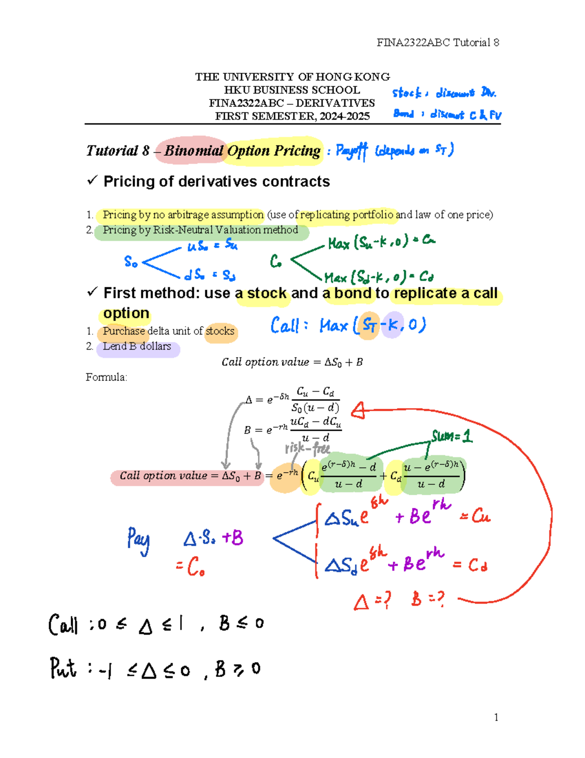 FINA2322 Tutorial 8 notes - THE UNIVERSITY OF HONG KONG HKU BUSINESS ...
