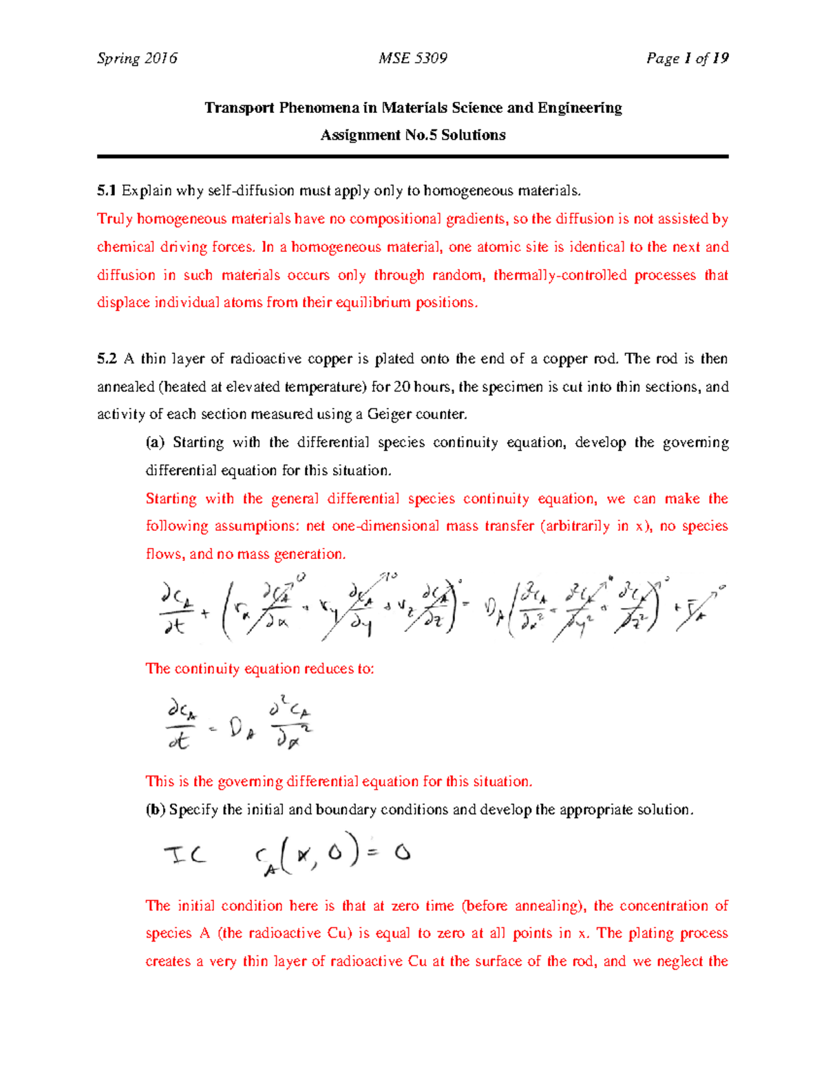 Mse 3002 - Diffusion and Activity - Transport Phenomena in Materials Science and Engineering ...