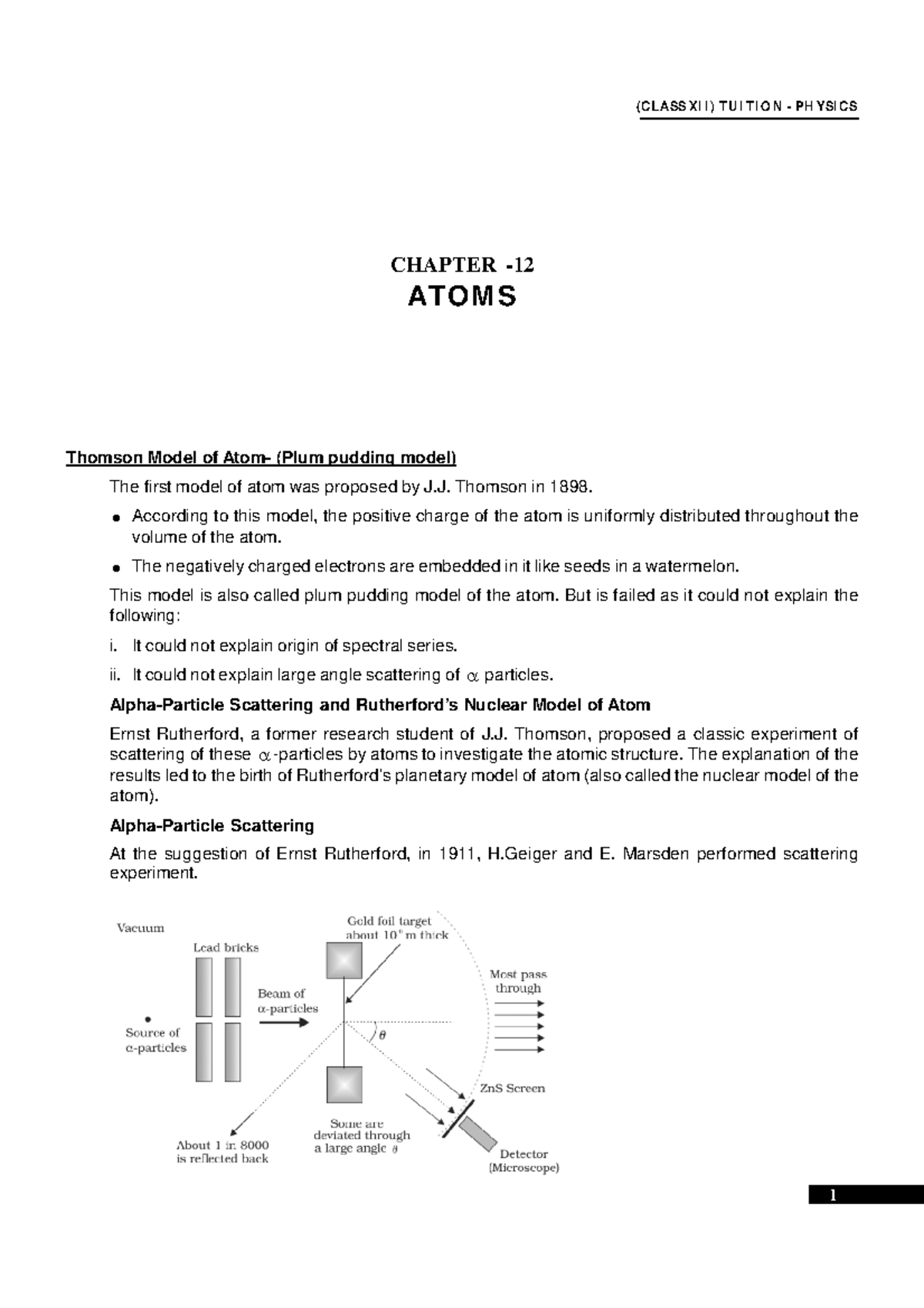 Atoms & Nuclei - Chemistry notes k - (CLASS XII) TUITION - PHYSICS ...