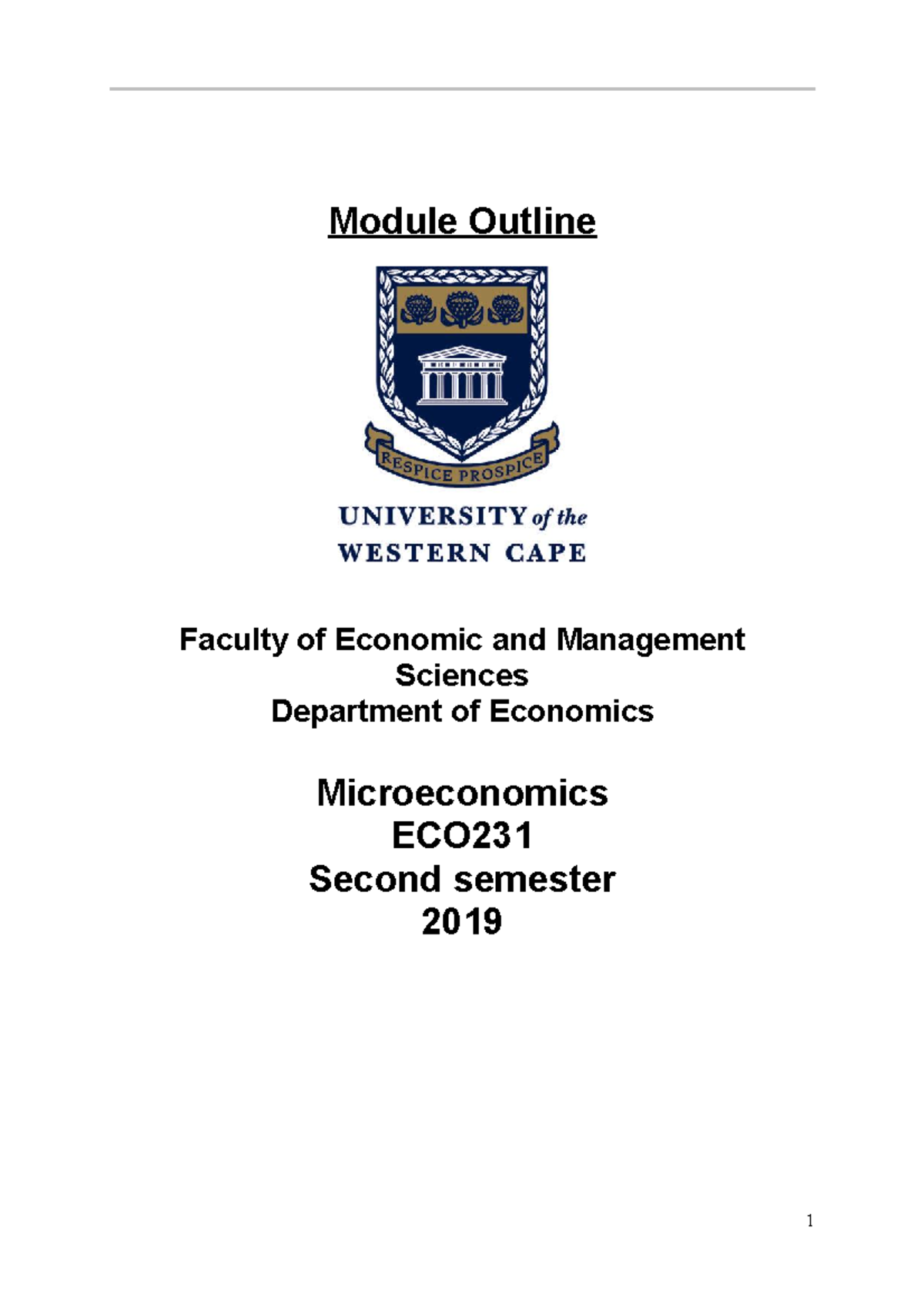 ECO231 Module Outline - 2019 Draft - Module Outline Faculty of Economic ...