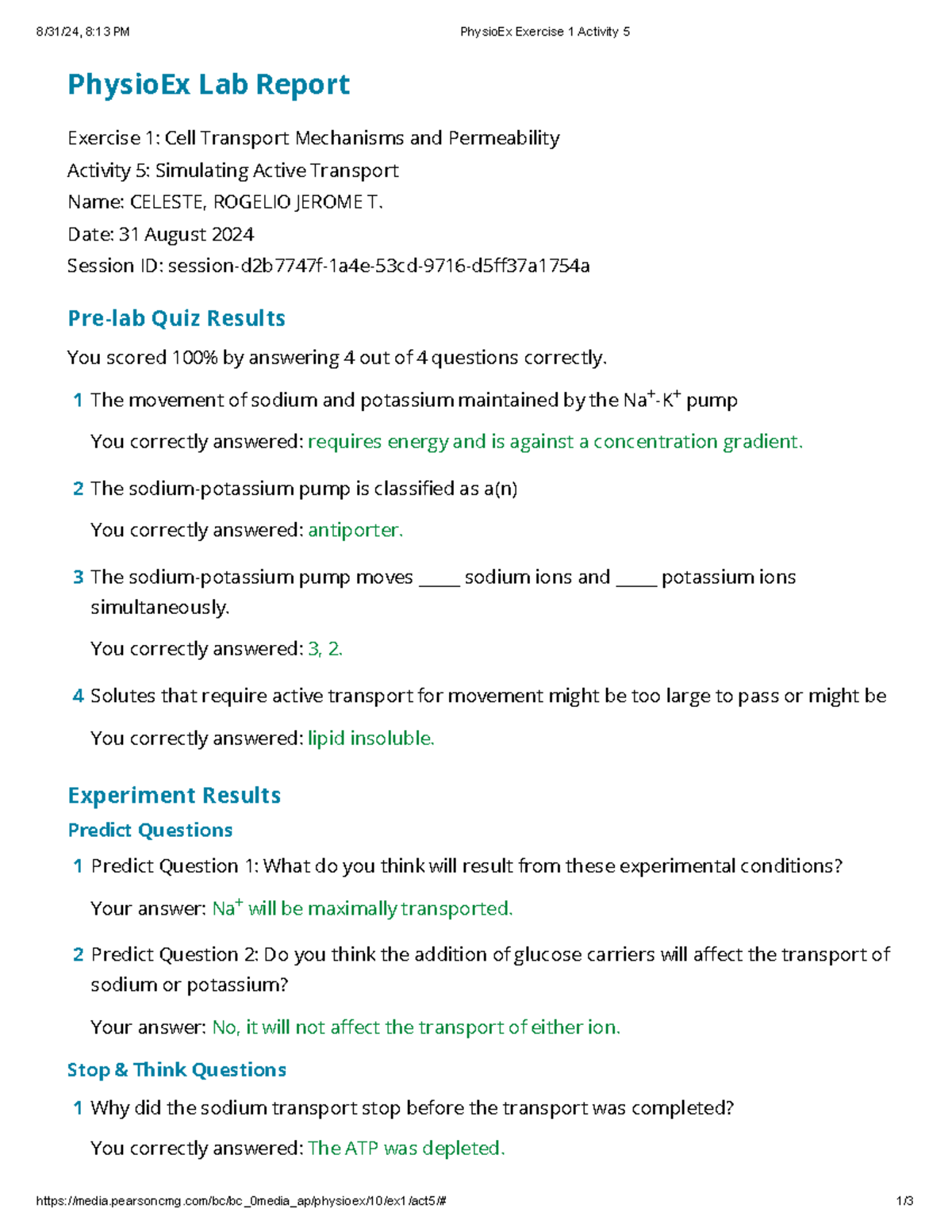 Physio Ex Exercise 1 Activity 5 - PhysioEx Lab Report Exercise 1 : Cell ...