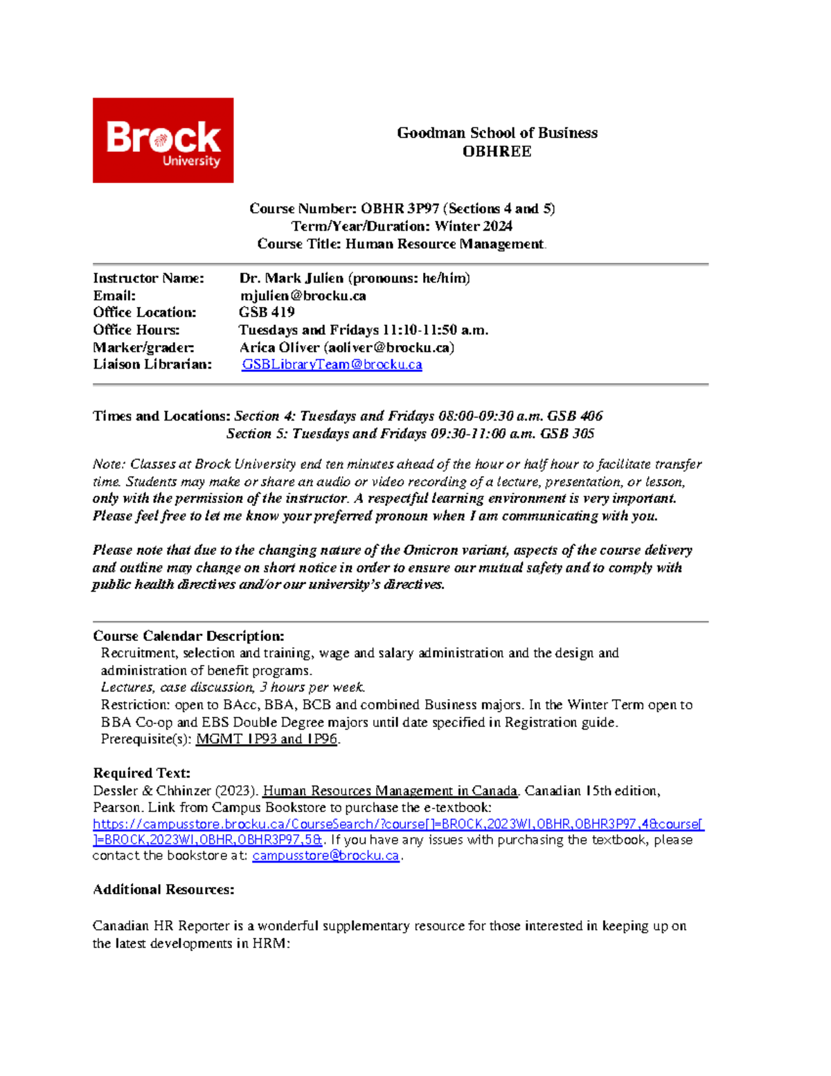 Obhr 3p97 course outline winter 2024 - Course Number: OBHR 3P97 ...