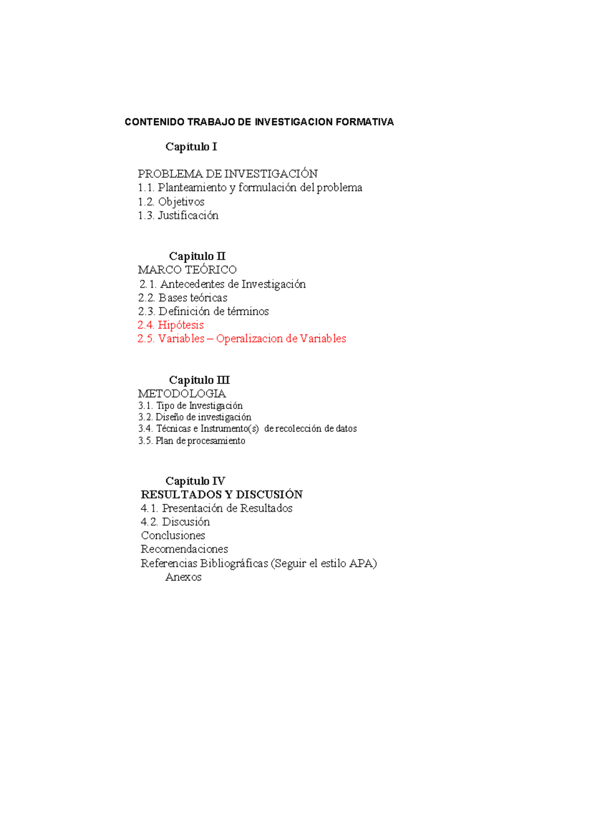 Contenido ti - esquema de informe - CONTENIDO TRABAJO DE INVESTIGACION ...