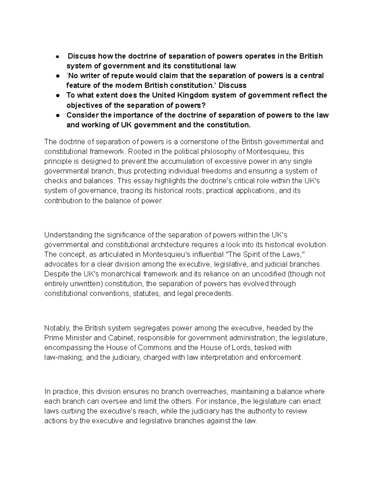 Public-Law-Essays - Public Law Essays - Discuss how the doctrine of ...