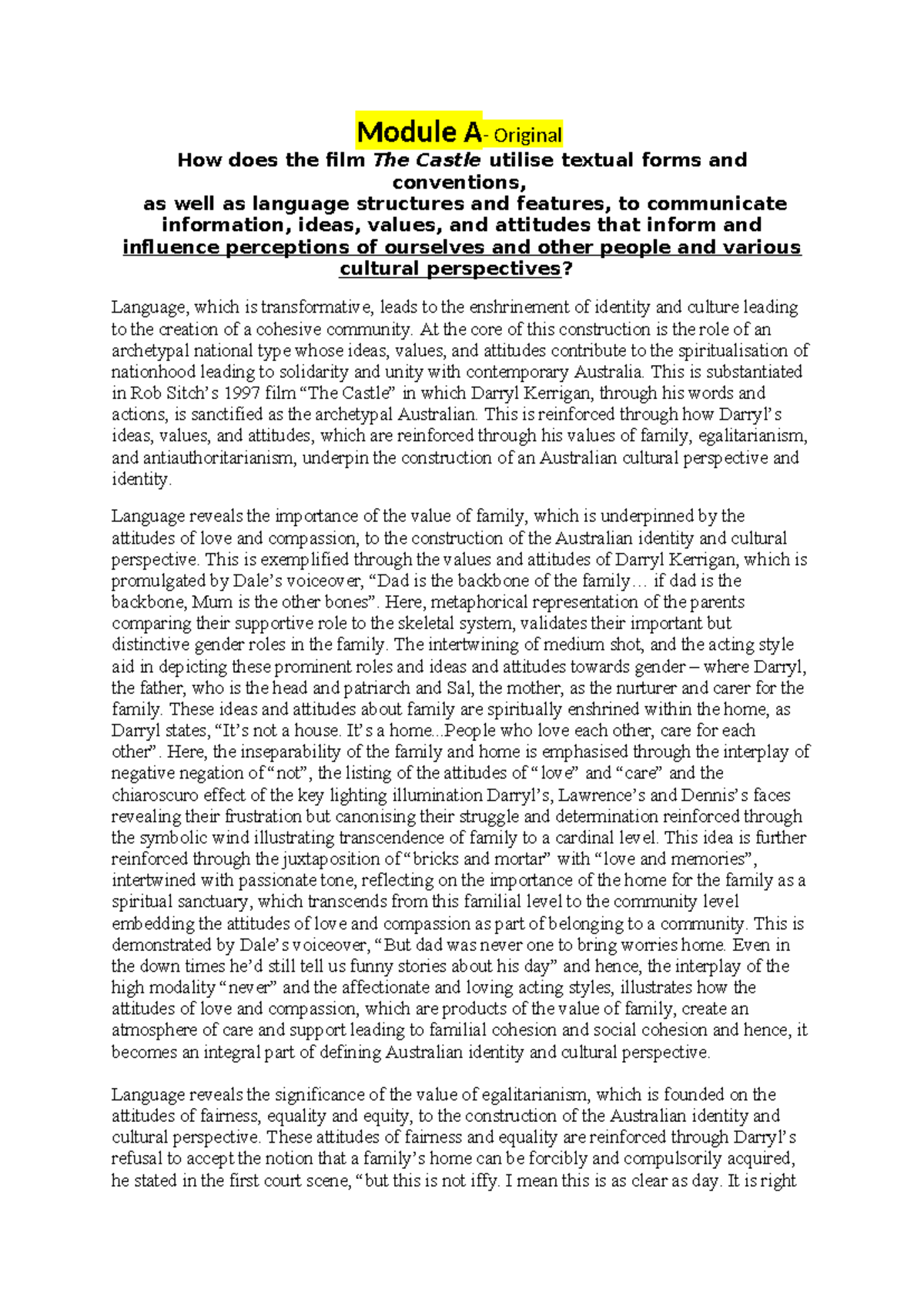 Module A Original and HSC Response - Example 2 - Module A- Original How ...