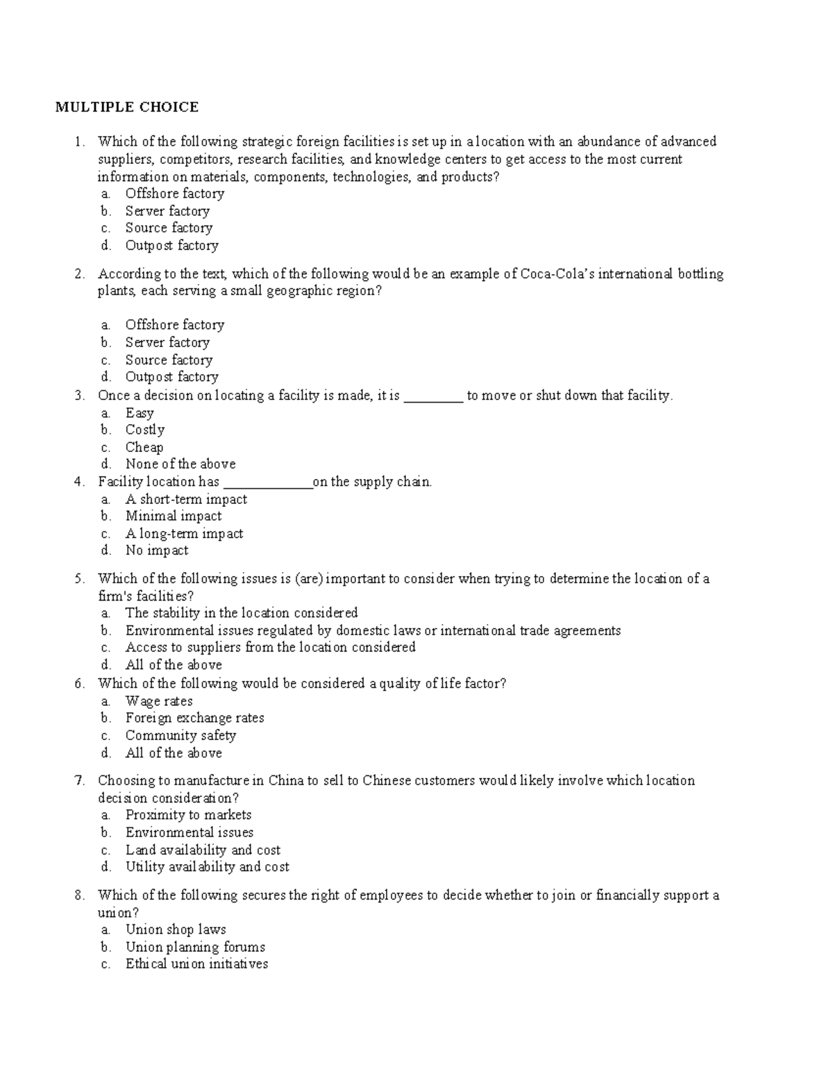 Mutilple choice of location - MULTIPLE CHOICE Which of the following ...