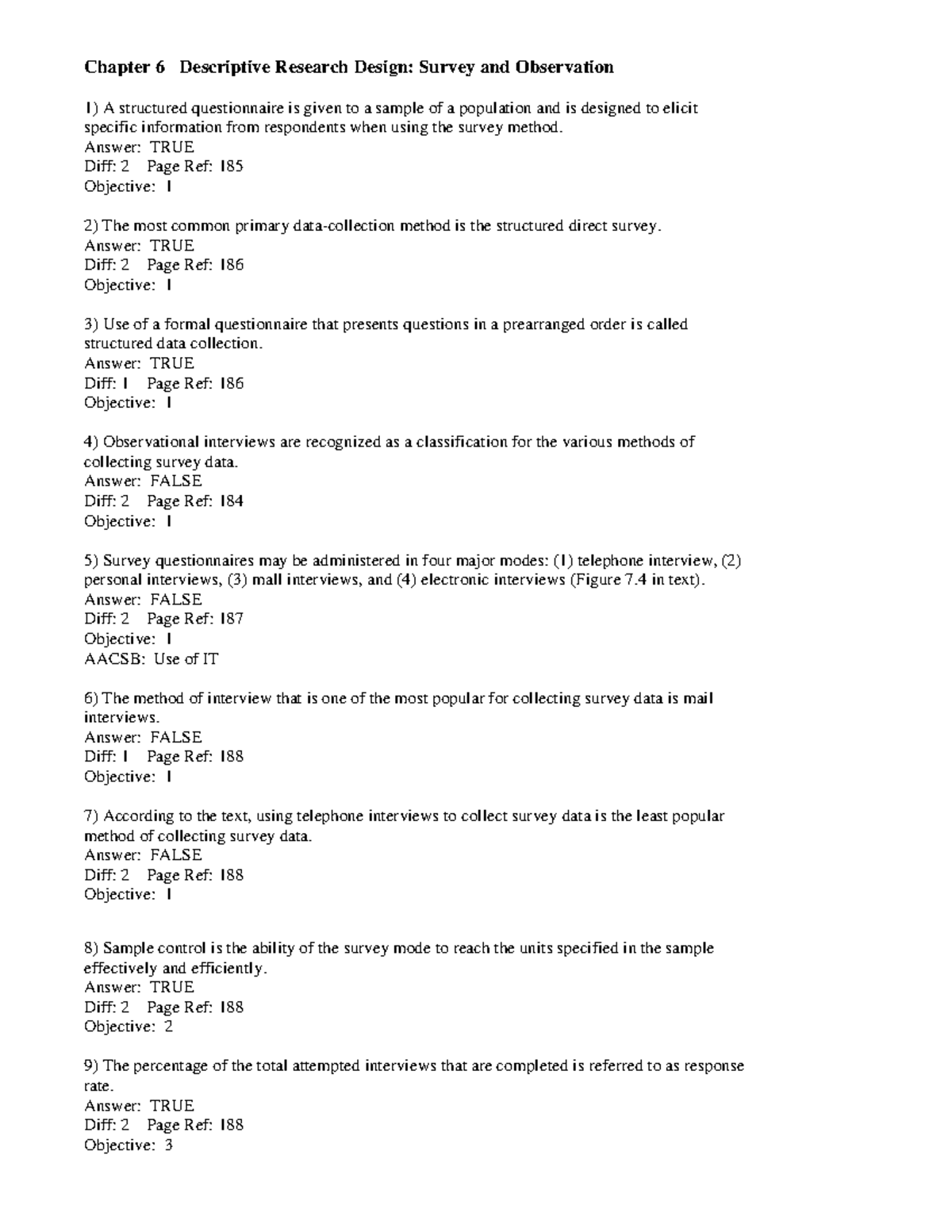 Marketing research testbank Chap 6 - Chapter 6 Descriptive Research ...