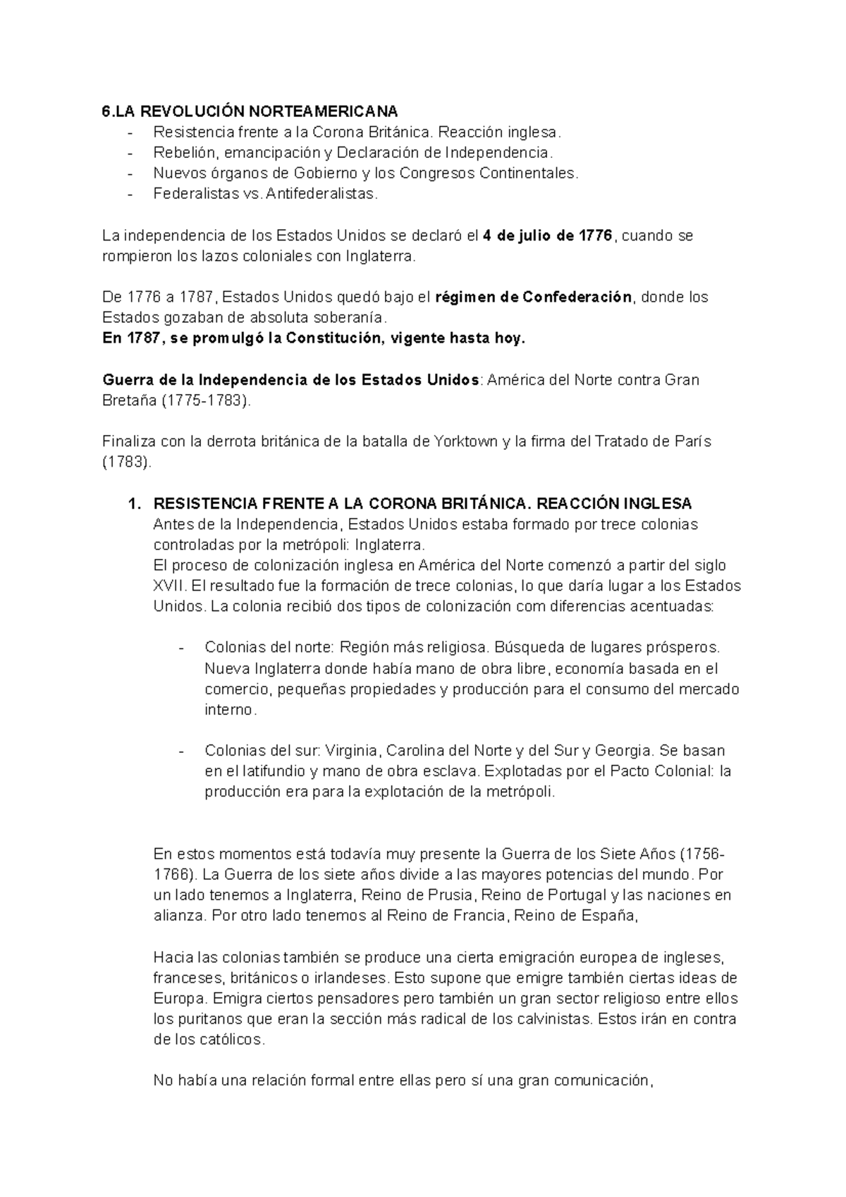 6. LA Revolución Norteamericana ultimo tema - 6 REVOLUCIÓN ...