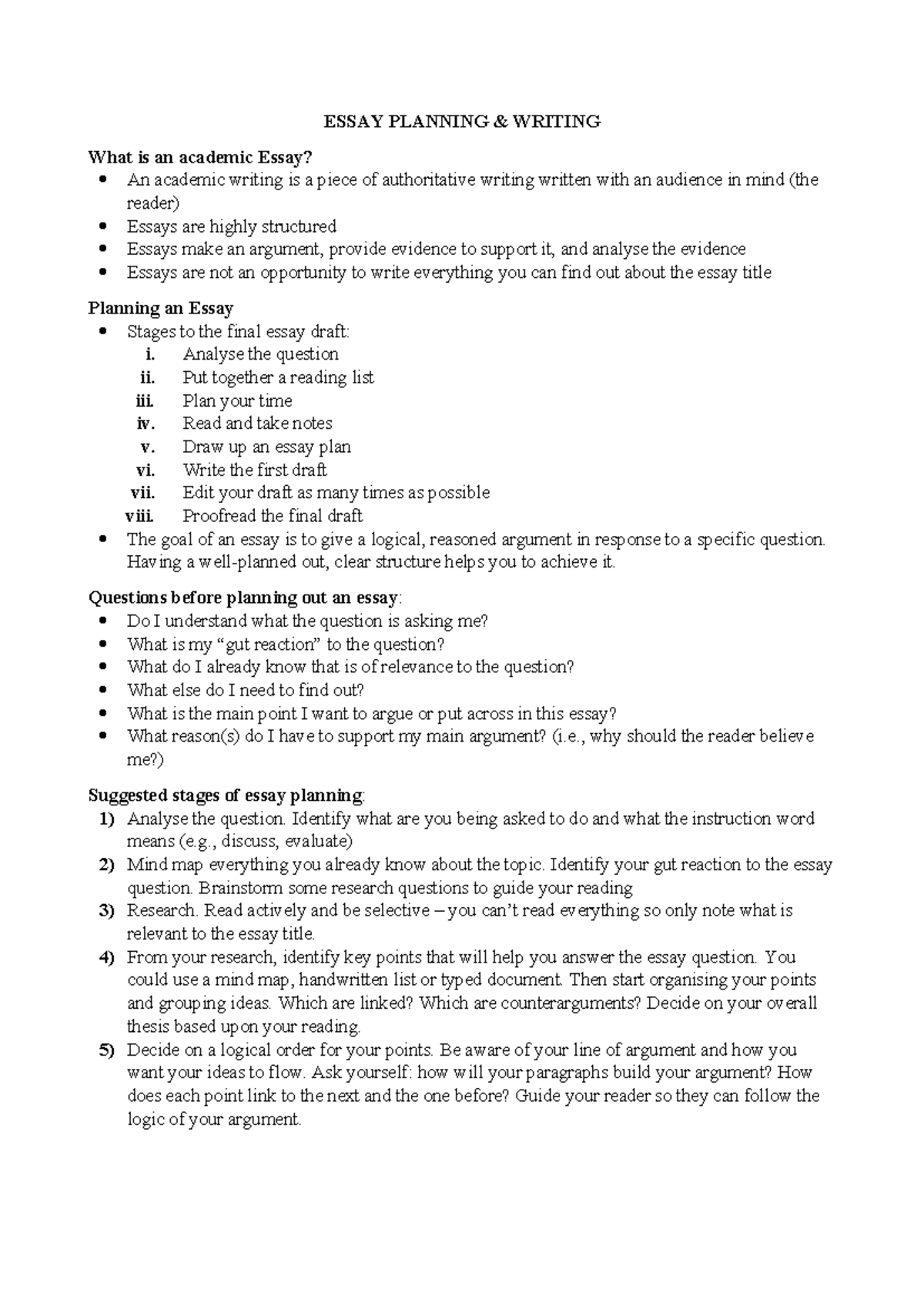 Essay Planning & Writing - ESSAY PLANNING & WRITING What is an academic ...