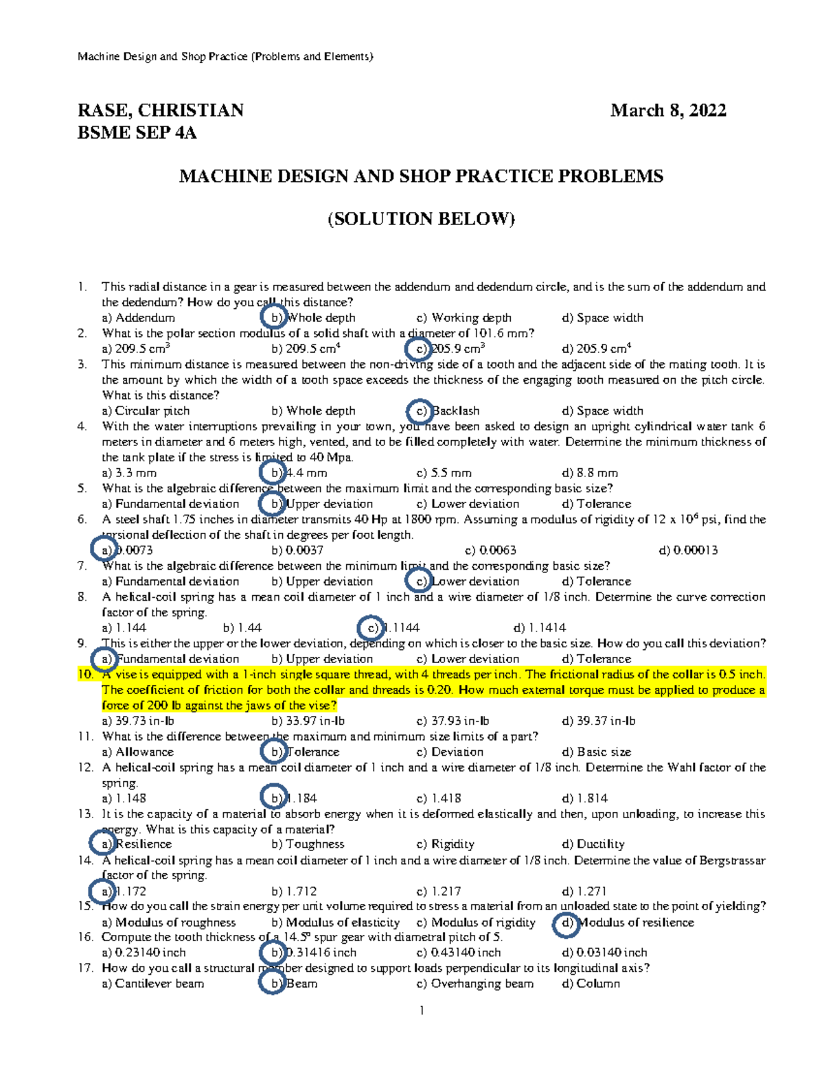 Machine Design - RASE, CHRISTIAN March 8, 2022 BSME SEP 4A MACHINE DESIGN AND SHOP PRACTICE ...