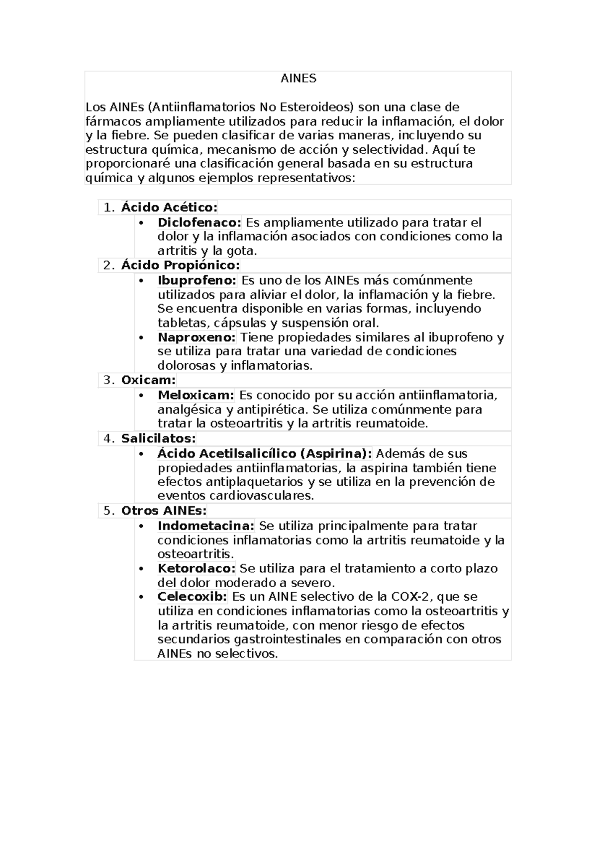 Aines- Clasificacion - AINES Los AINEs (Antiinflamatorios No ...