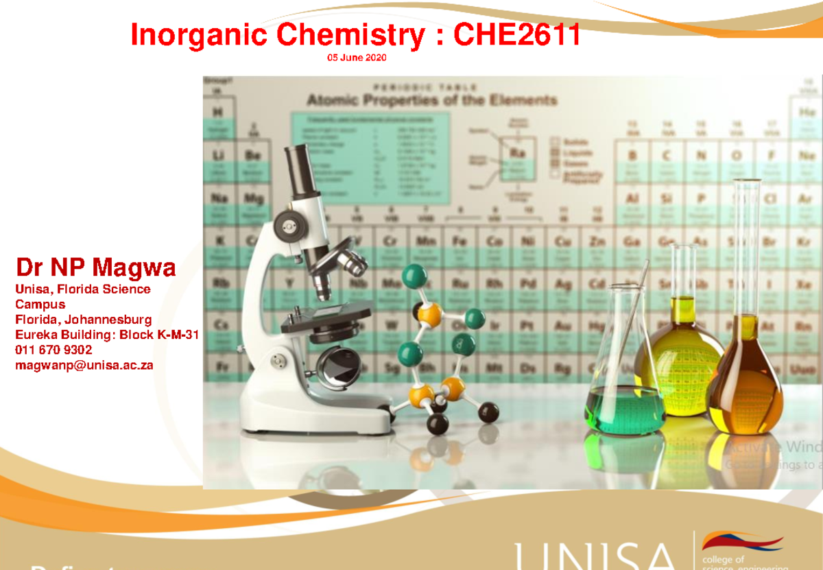 VC CHE2611 05 JUNE 2020 PART 1 - Inorganic Chemistry : CHE 05 June 2020 ...