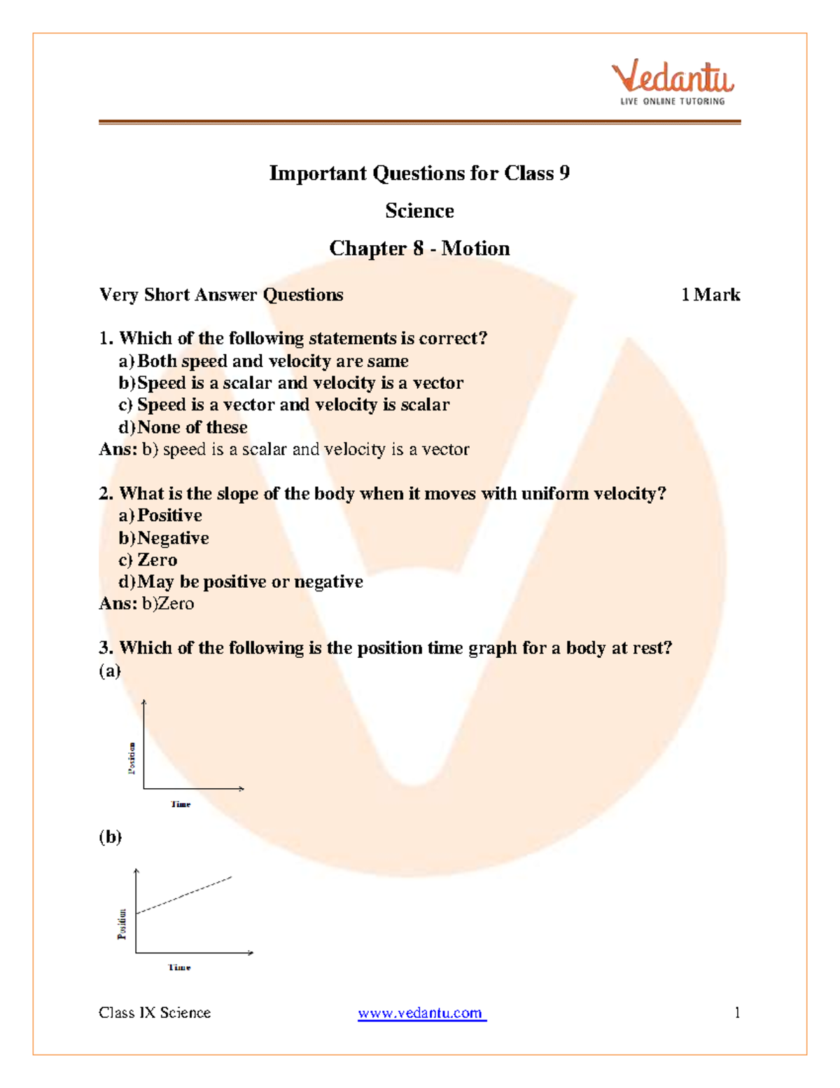 CBSE Class 9 Science Chapter 8 - Motion Important Questions 2024-25 - Important Questions for ...