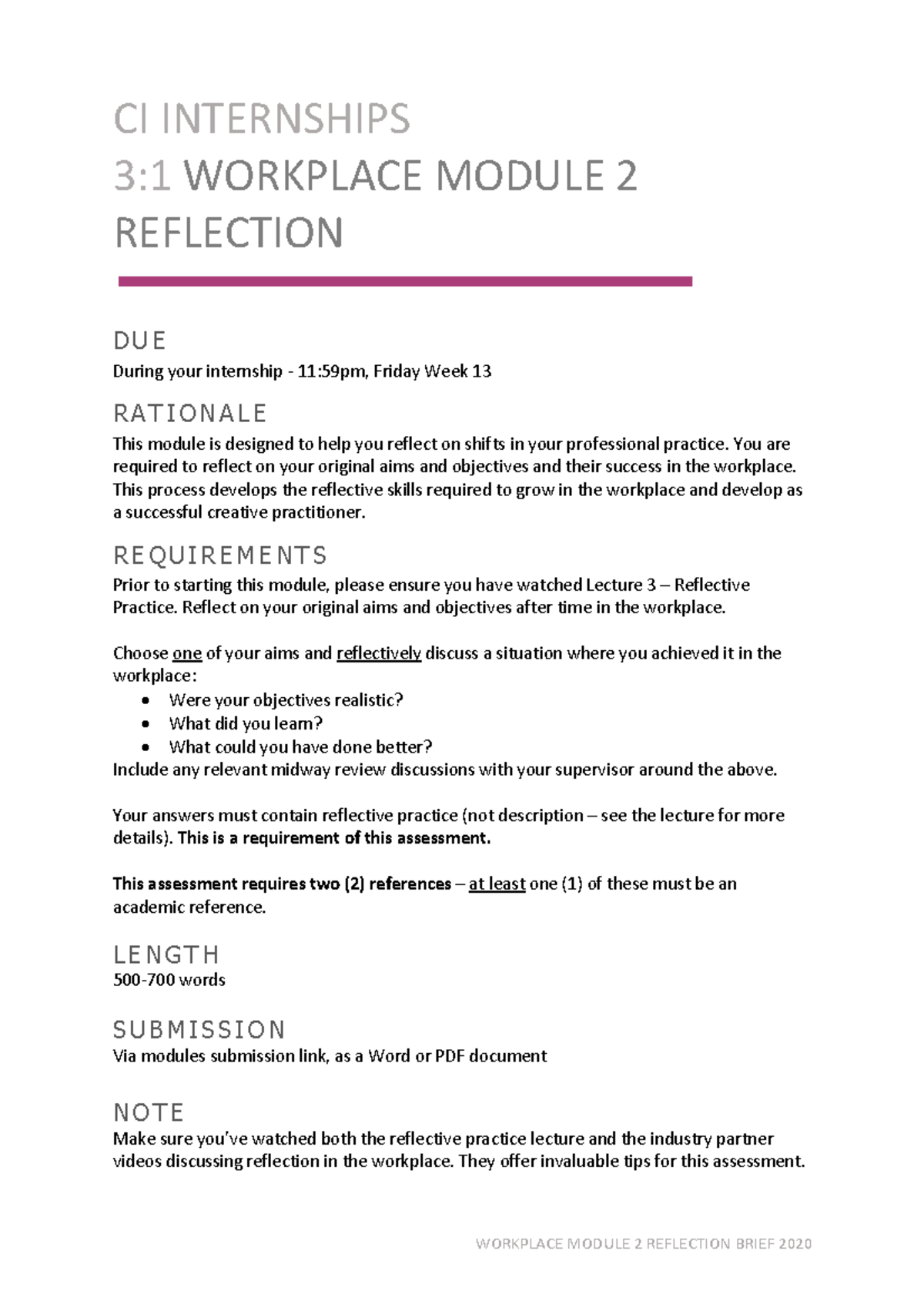 2020-3 - MODULE 2 - Warning: TT: undefined function: 32 WORKPLACE MODULE 2 REFLECTION BRIEF 2020 ...