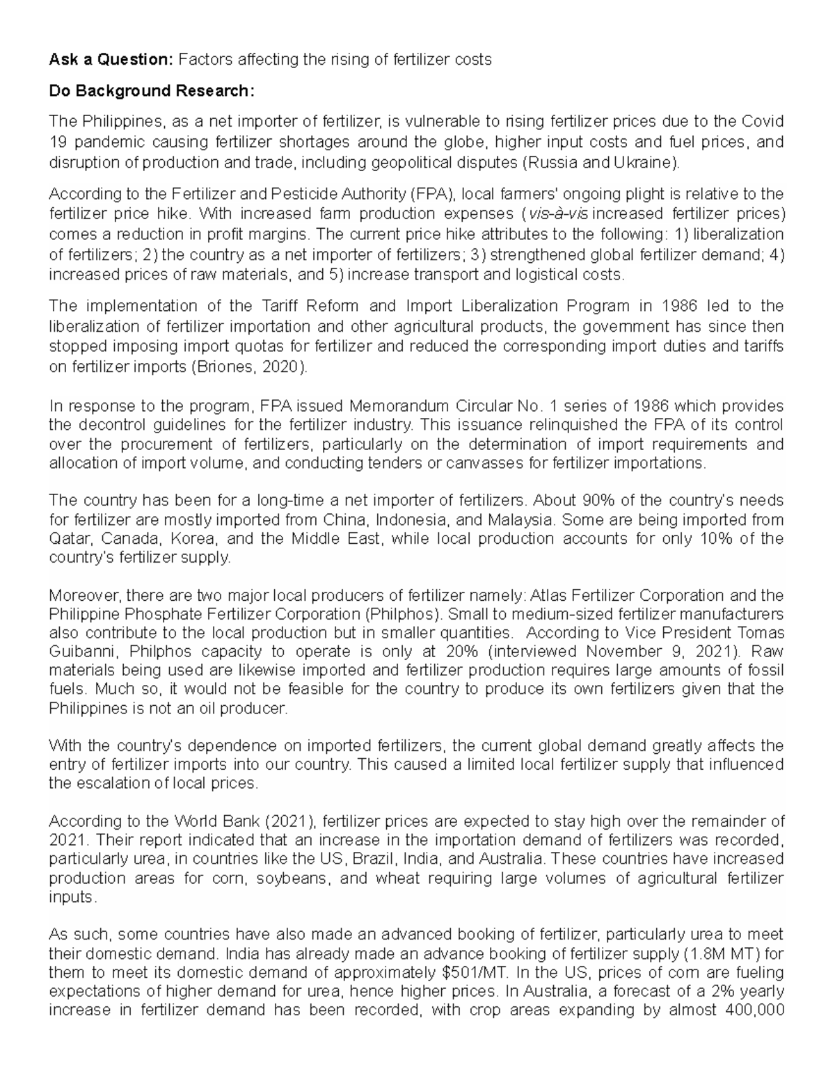 Roen research proposal - Ask a Question: Factors affecting the rising ...