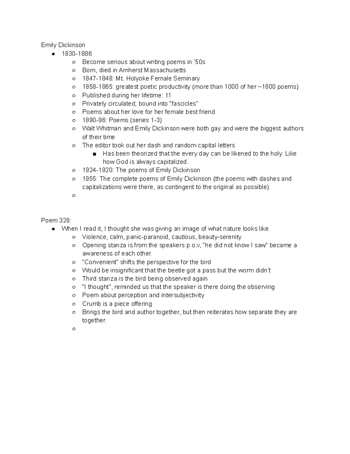 Emily Dickinson Notes - Emily Dickinson 1830- Become serious about ...