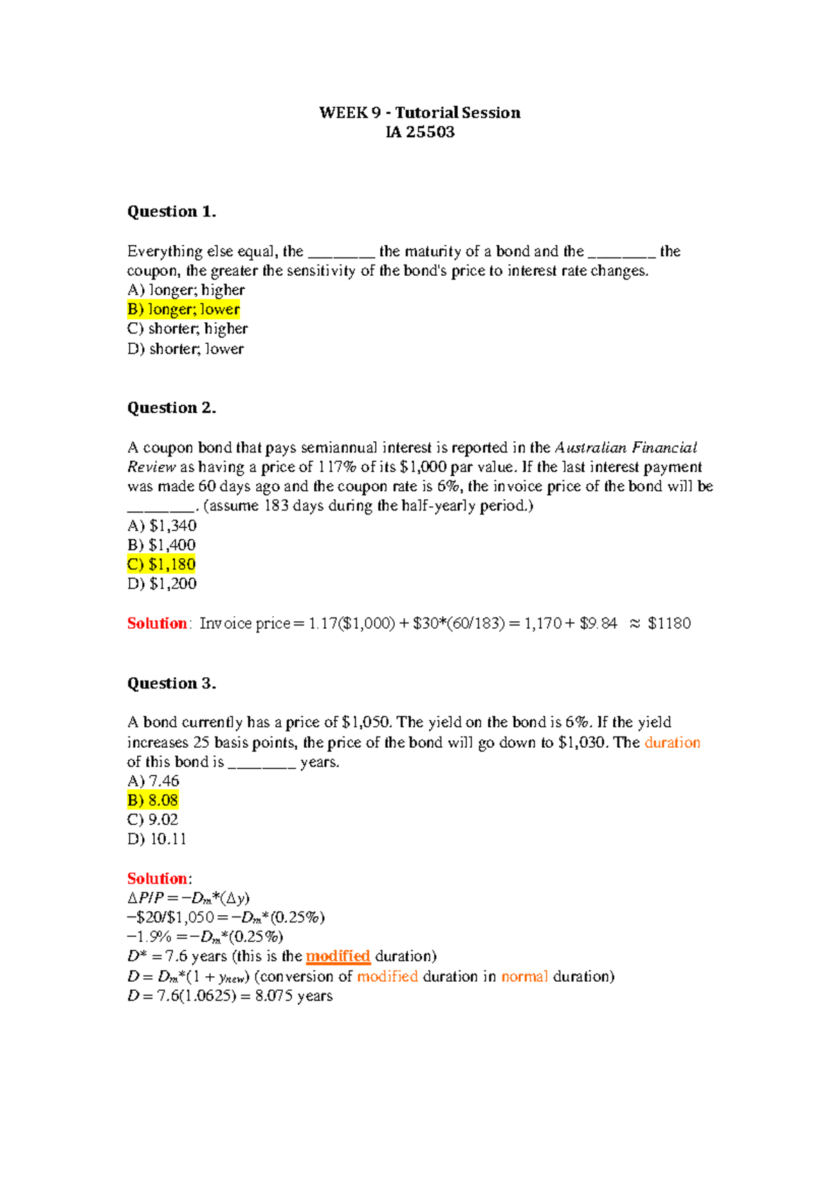Week 9 - Lecture 9 - Q&A Jan2022 - WEEK 9 - Tutorial Session IA 25503 Question 1. Everything ...