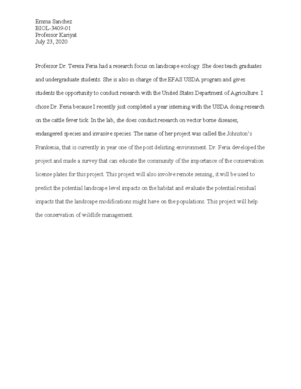 Assignment 2 for ecology - Emma Sanchez BIOL-3409- Professor Kariyat ...