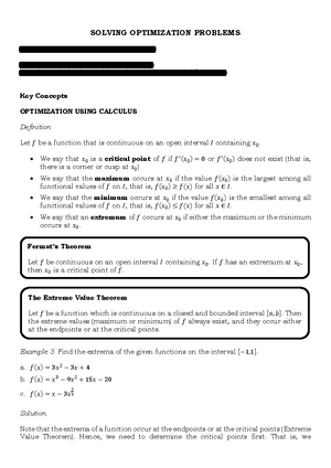 Handout - Optimization Problems - SOLVING OPTIMIZATION PROBLEMS Most ...