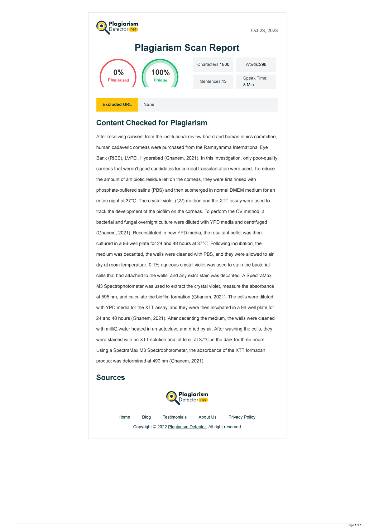 Materials and methods plagscan - Oct 23, 2023 Plagiarism Scan Report ...