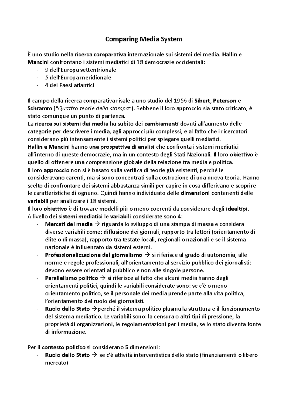 Comparing Media System Riassunto - Comparing Media System È uno studio ...