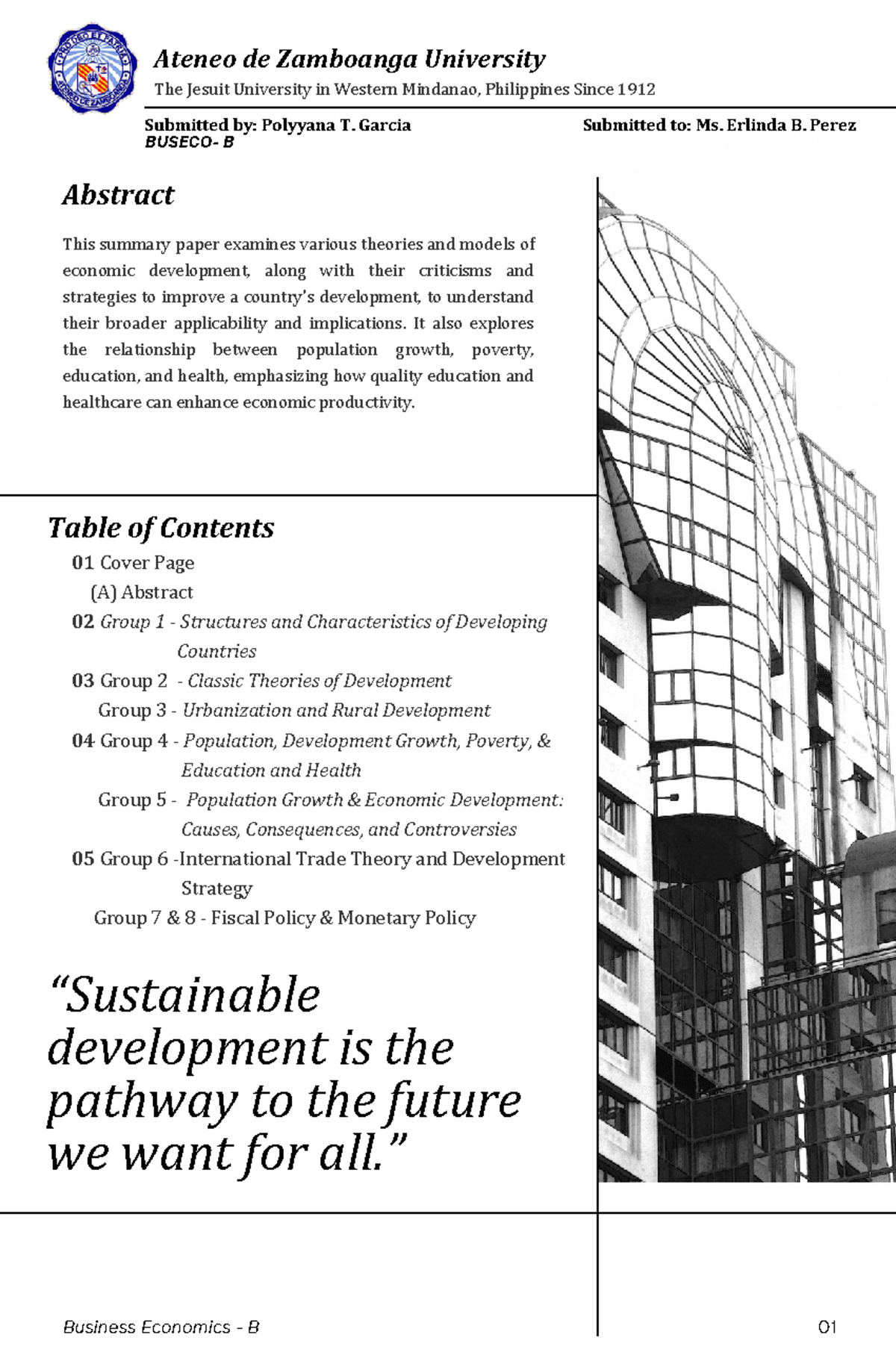 Buseco - Business Economics - “Sustainable development is the pathway ...