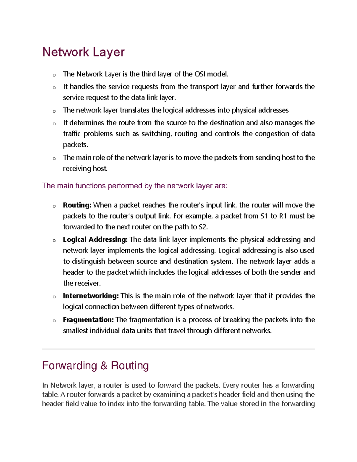 Computer network - Network Layer o The Network Layer is the third layer ...