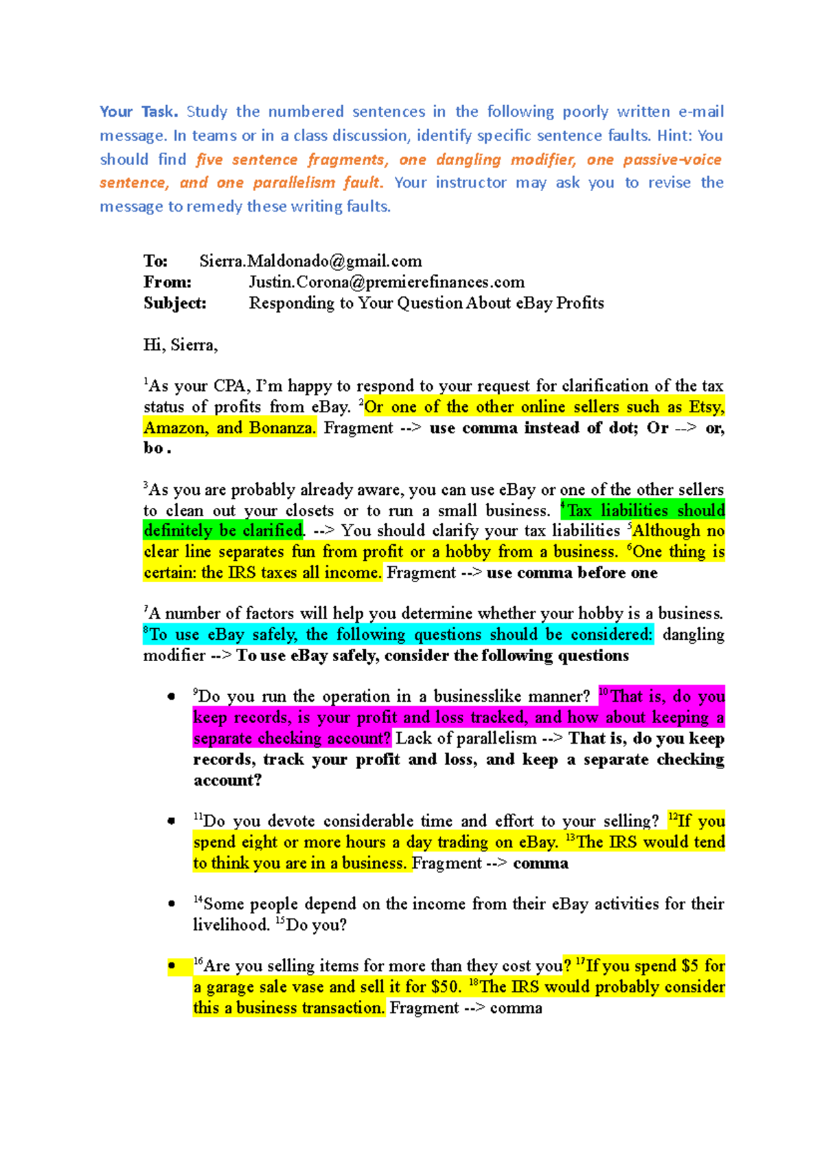 Writing Practice 3 - TACN2 - Your Task. Study the numbered sentences in ...