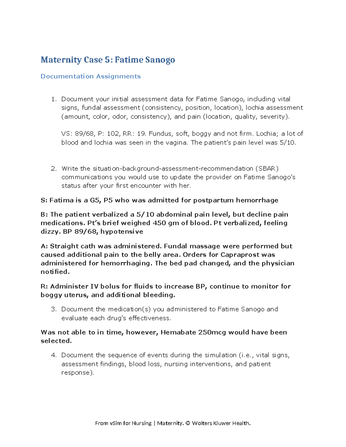 Fatima S 5 - worksheet - Maternity Case 5: Fatime Sanogo Documentation ...