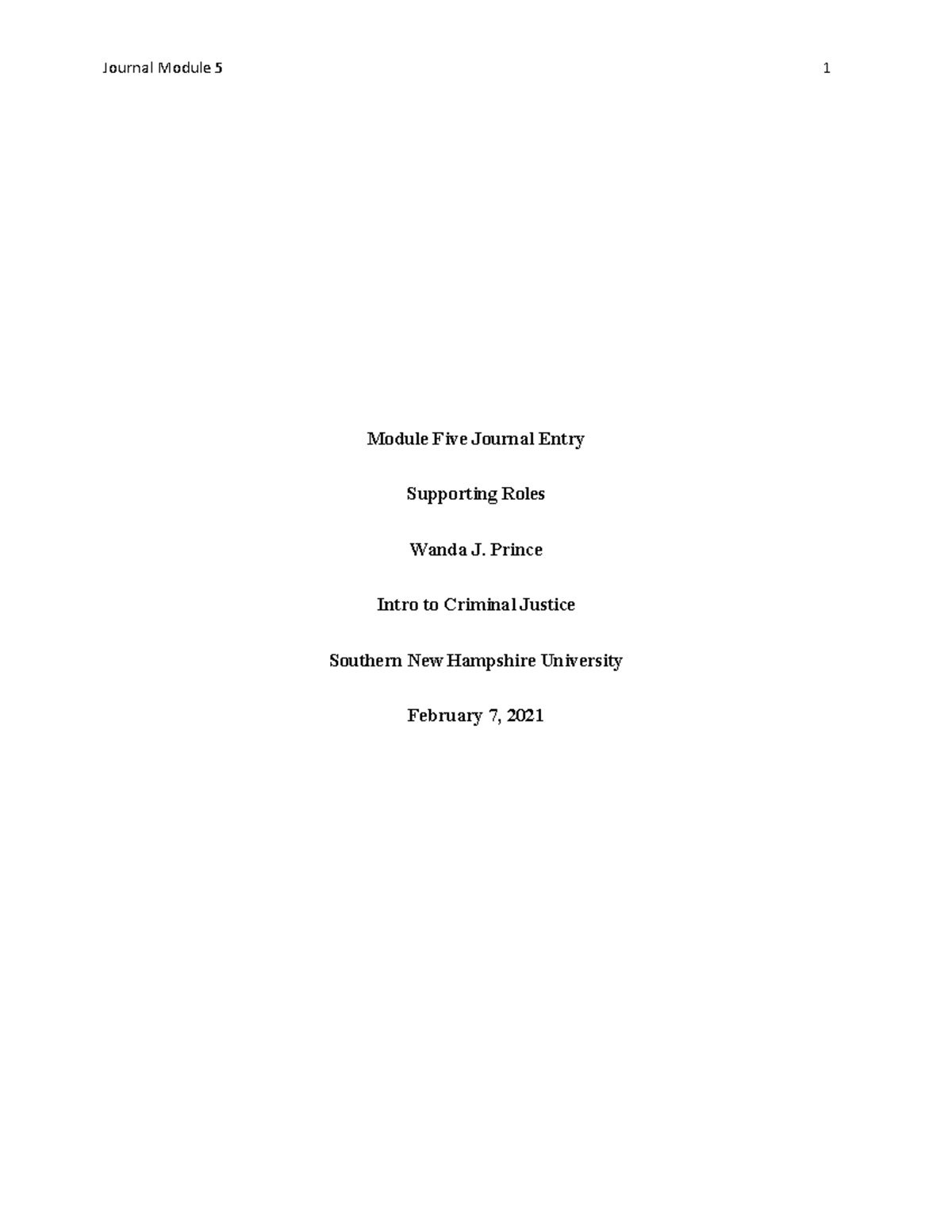 Module 5 Journal Entry WP - Journal Module 5 1 Module Five Journal ...
