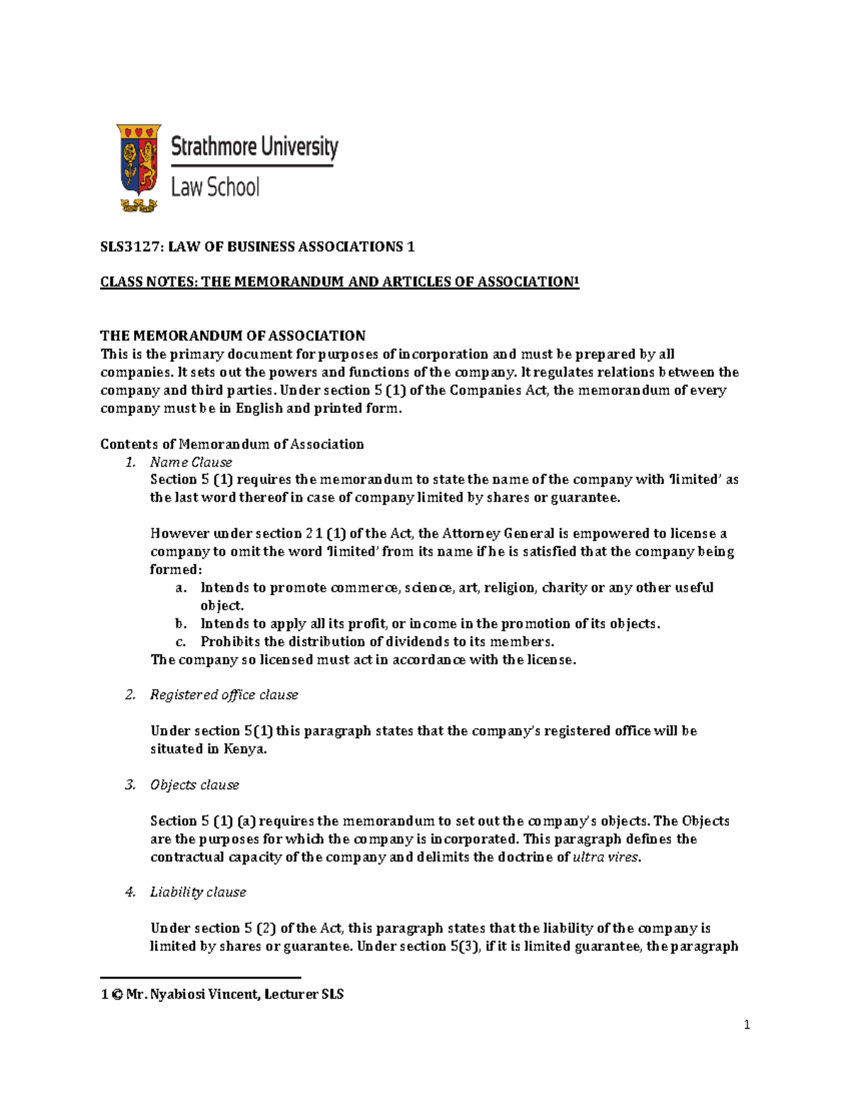 Chapter 3 - Memarts of a Company - SLS3127: LAW OF BUSINESS ...