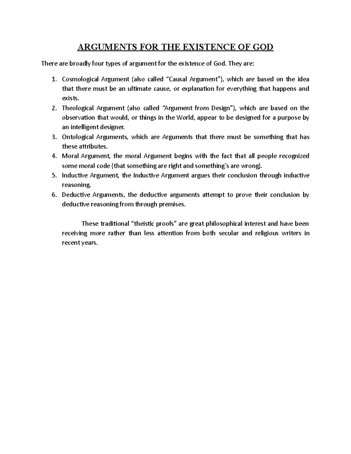 arguments foe existence of god - ARGUMENTS FOR THE EXISTENCE OF GOD ...