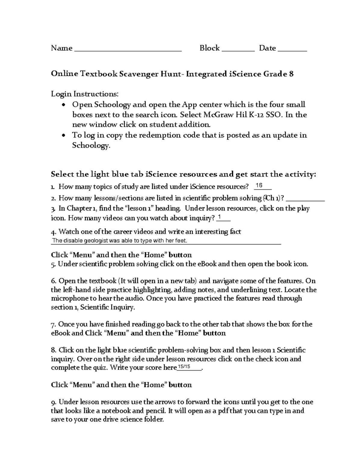 Online Text Scavenger Hunt Fillable - Name ...