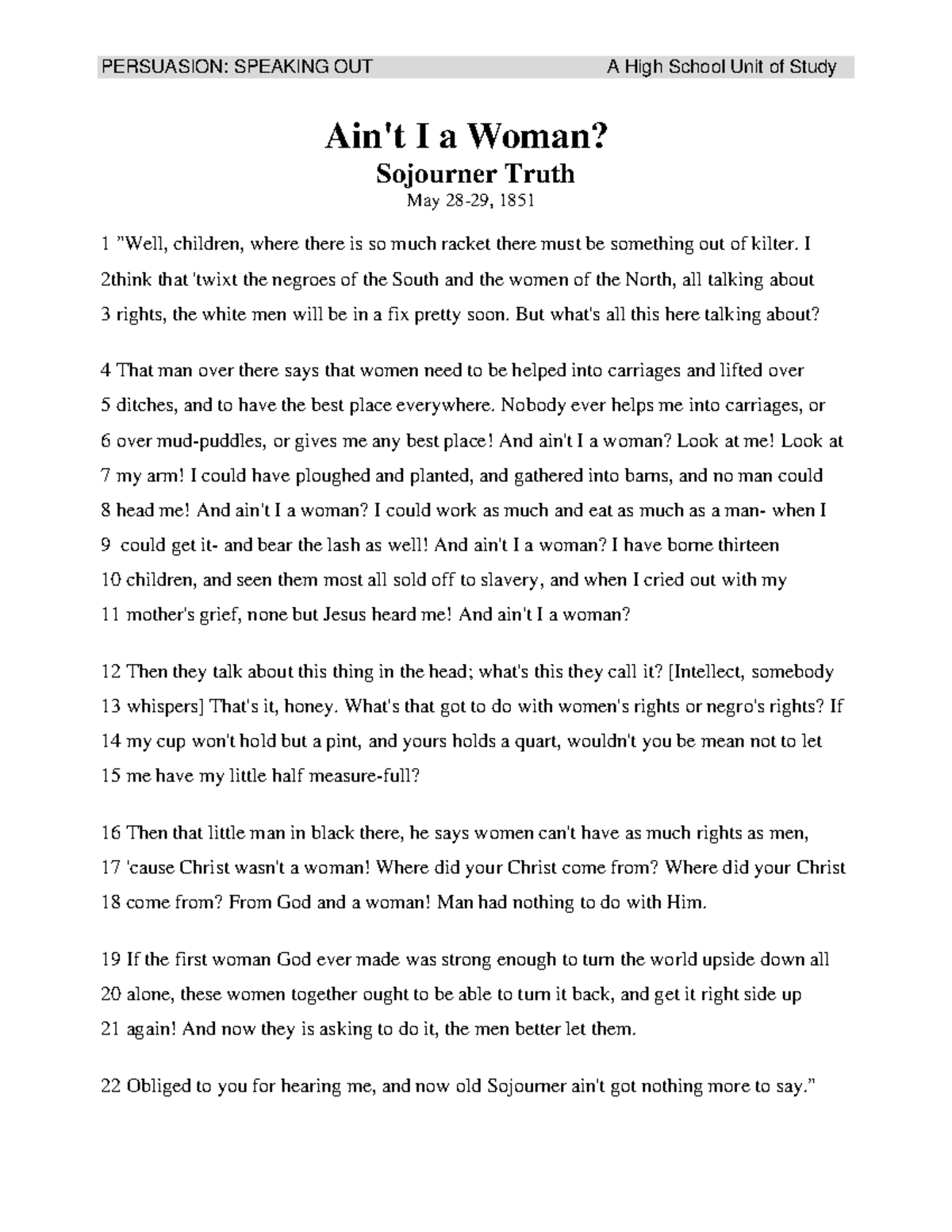 Persuasive communication- Truth Ain't I a Woman Lined Text - PERSUASION ...