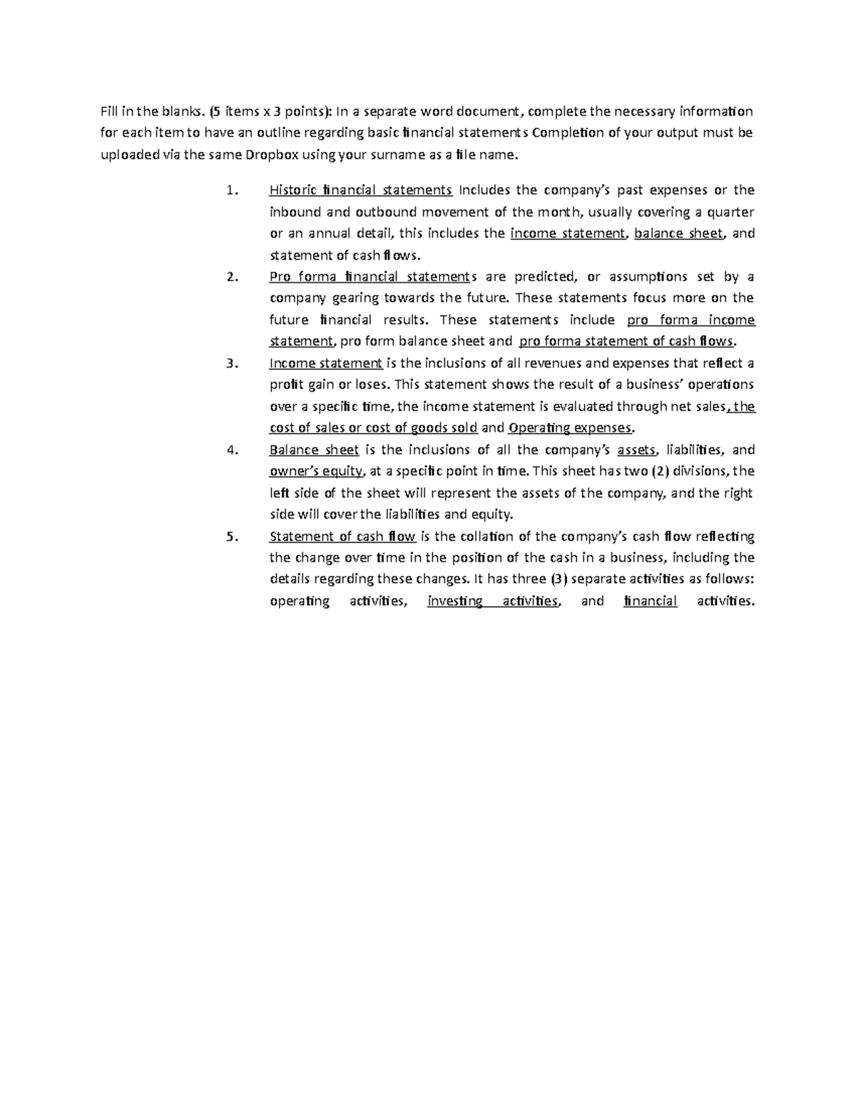 10 sw entrep - an outline regarding basic financial statements - Fill ...
