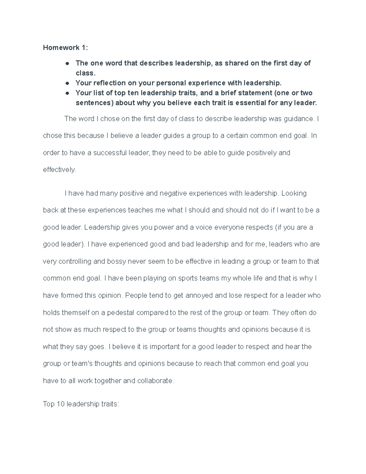 Org. Leadership HW 1 - Homework assignment 1. Questions and answers ...