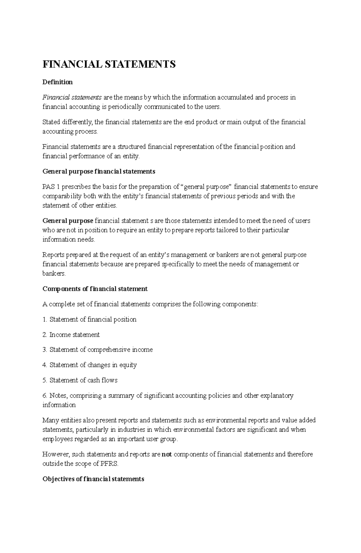 Introduction to Financial Statements - FINANCIAL STATEMENTS Definition ...