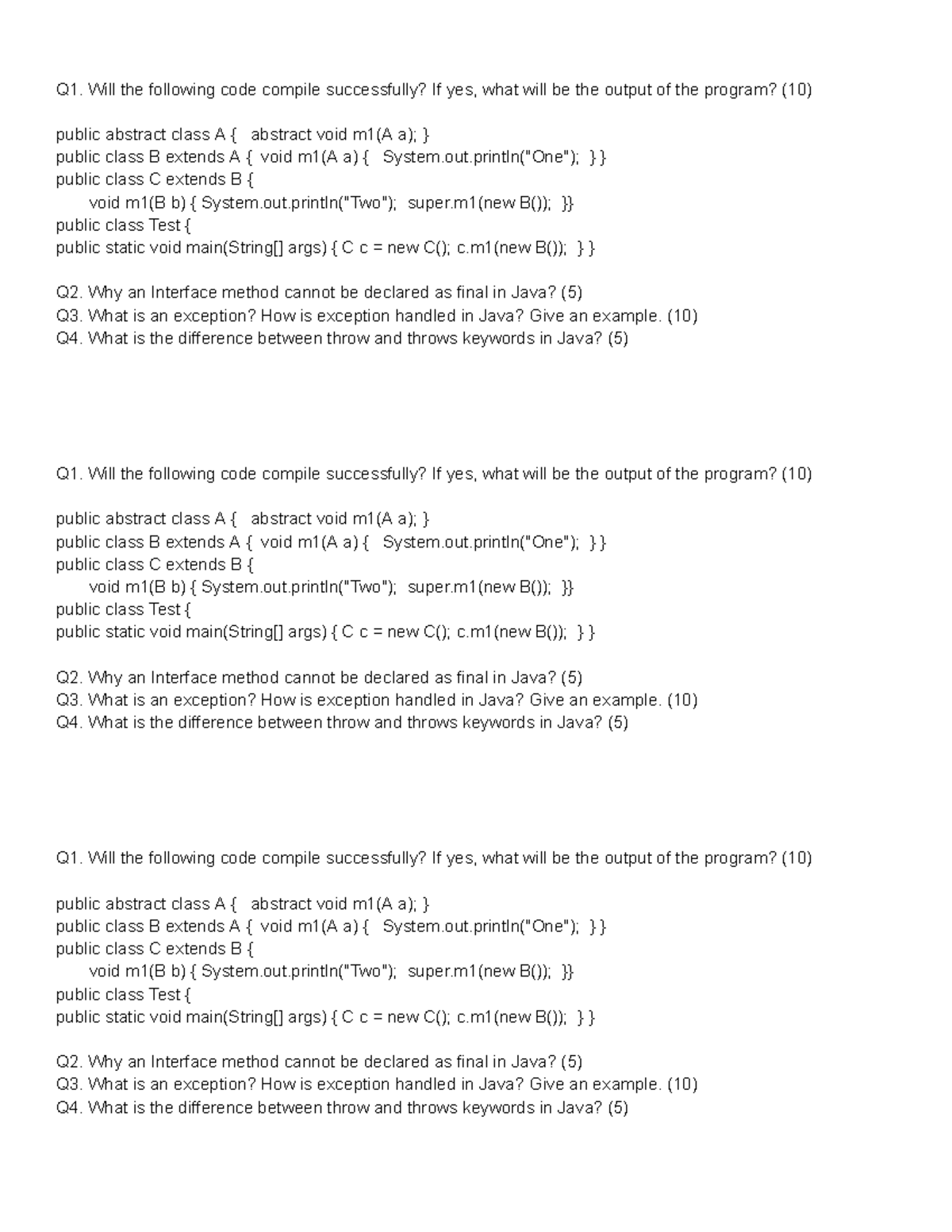 CT2 2023 - Q1. Will the following code compile successfully? If yes, what will be the output of ...