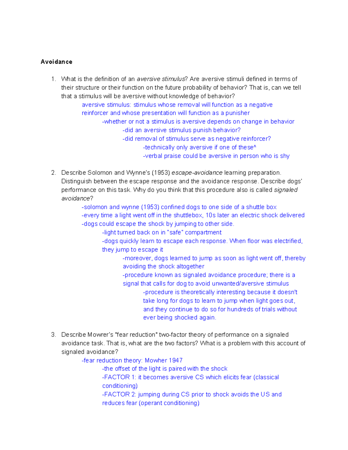 Cond and Learning Study Guide - Avoidance What is the definition of an ...
