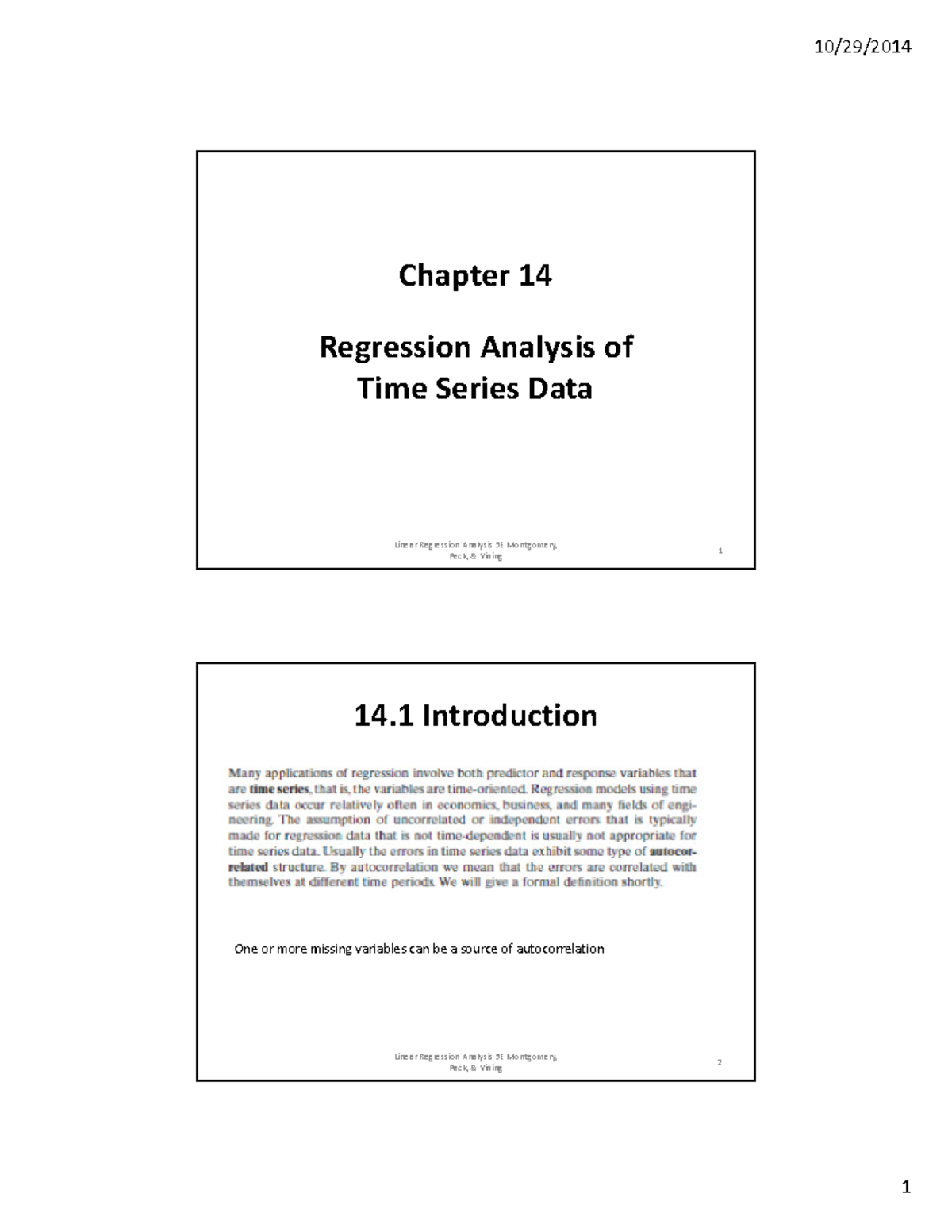 Chapter 14 Regression 5E - Chapter 14 Regression Analysis of Time ...