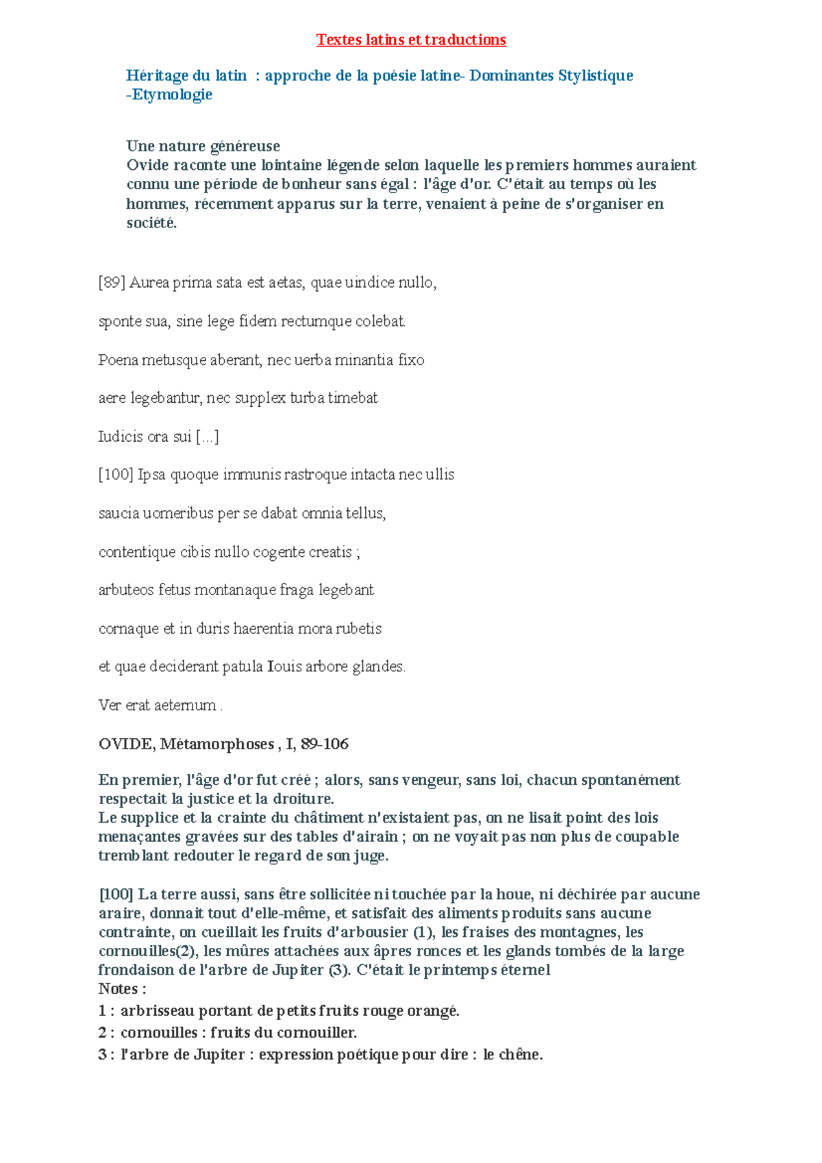 Traductions textes - Latin - Textes latins et traductions Héritage du ...