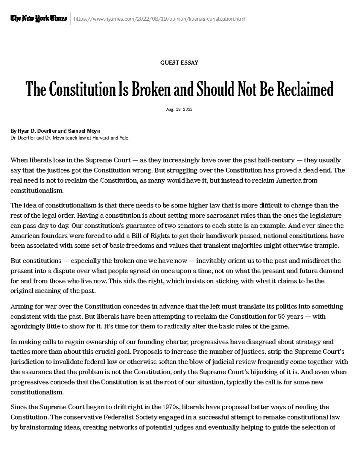 Opinion The Constitution Is Broken and Should Not Be Reclaimed - The ...