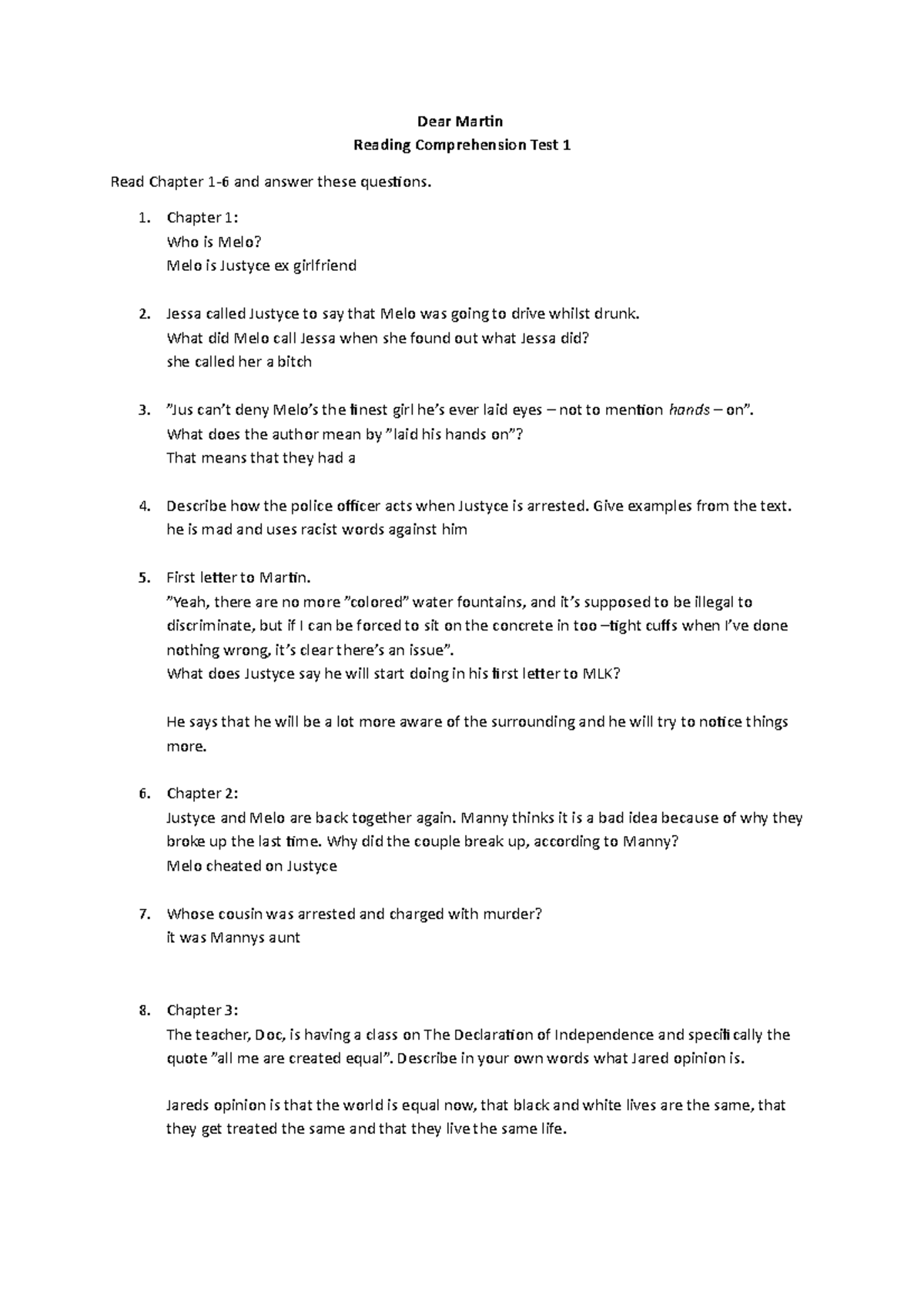 DM Reading Comprhension Test 1 ch 1-6 - Dear Marin Reading ...