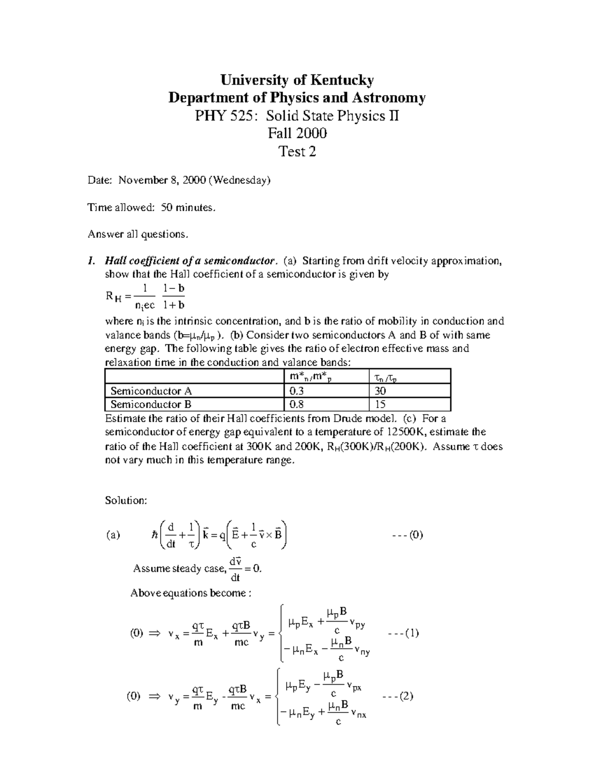 Hall effect - abstract - University of Kentucky Department of Physics ...