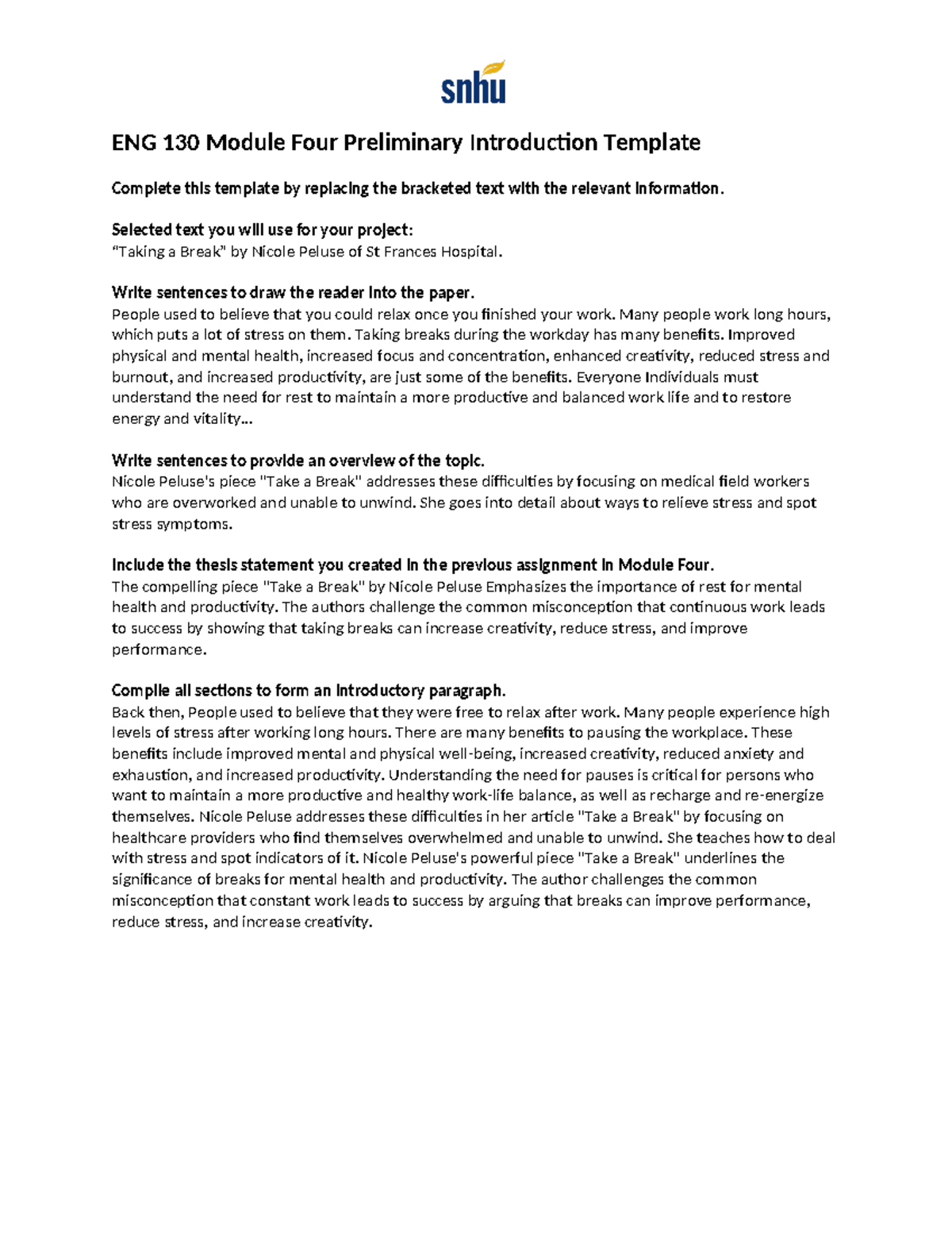 ENG 130 Module Four Preliminary Introduction - Selected text you will ...